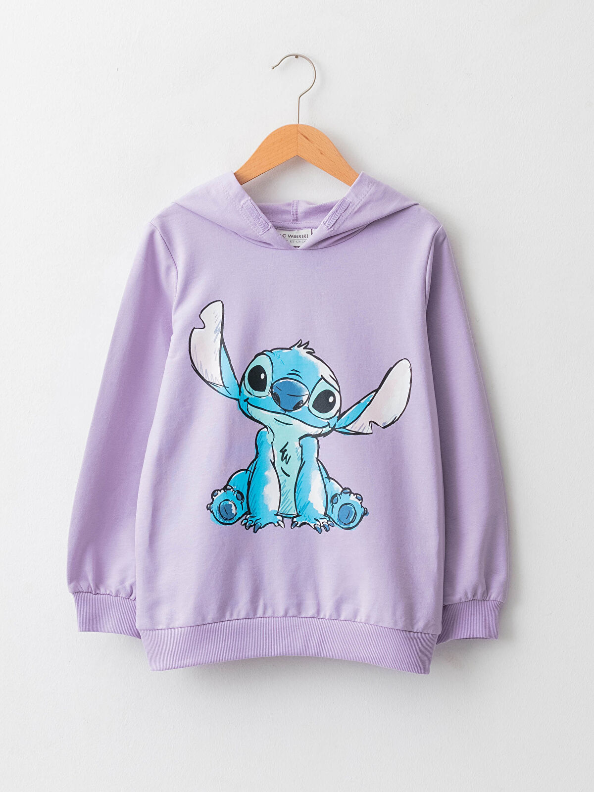 Kapüşonlu Lilo ve Stitch Baskılı Uzun Kollu Kız Çocuk Sweatshirt