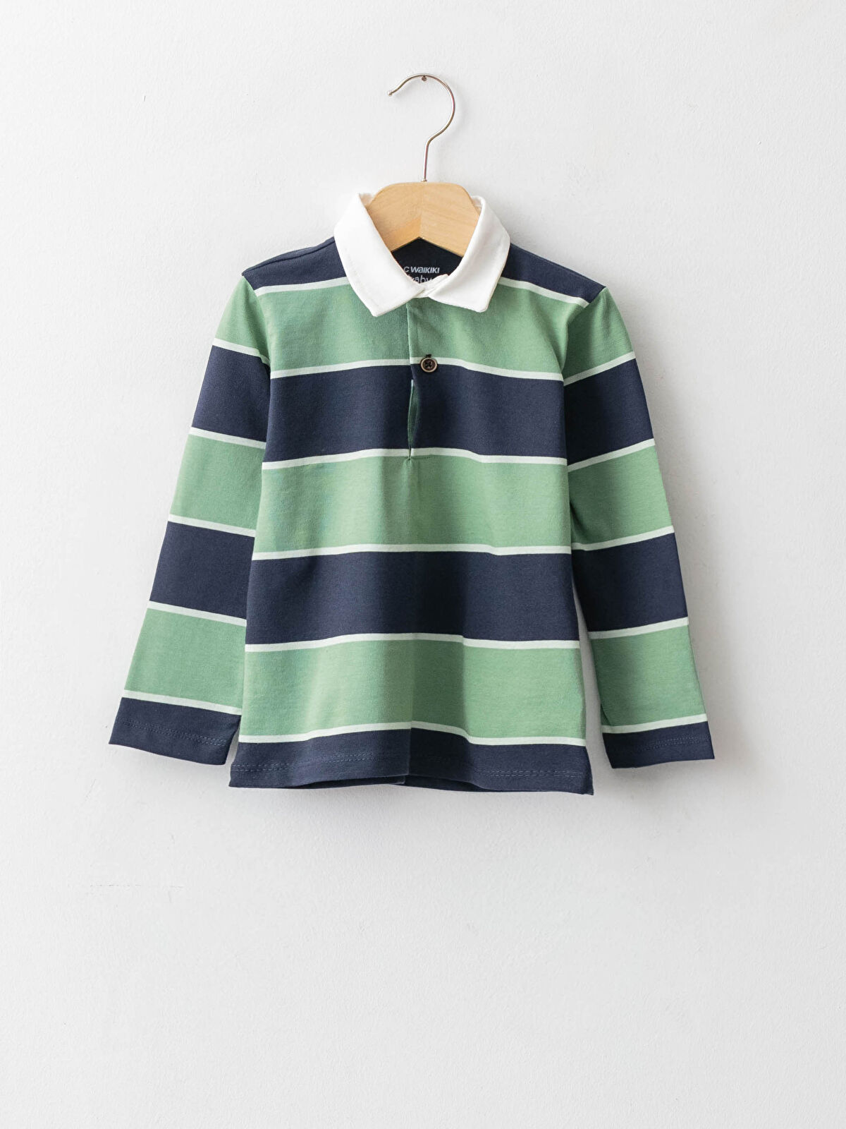 Polo Yaka Uzun Kollu Çizgili Erkek Bebek Tişört