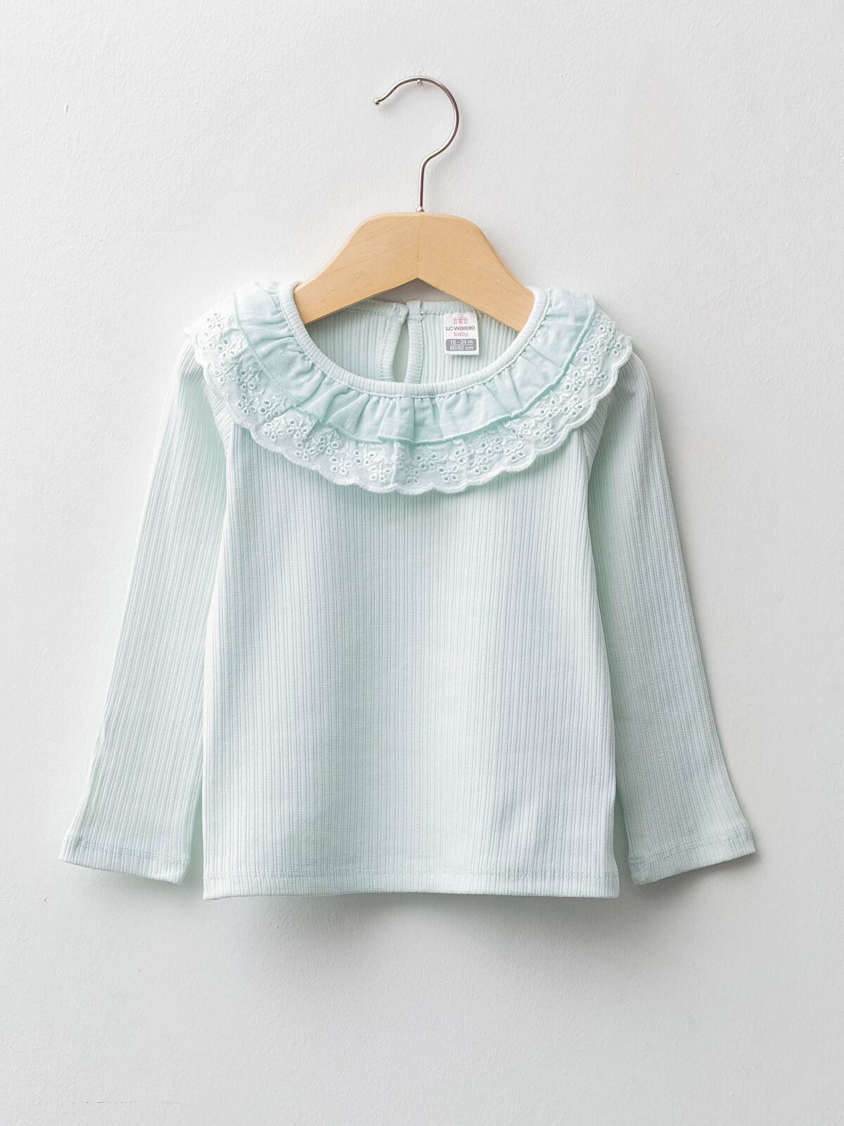 Bisiklet Yaka Uzun Kol Kendinden Desenli Kız Bebek Tişört