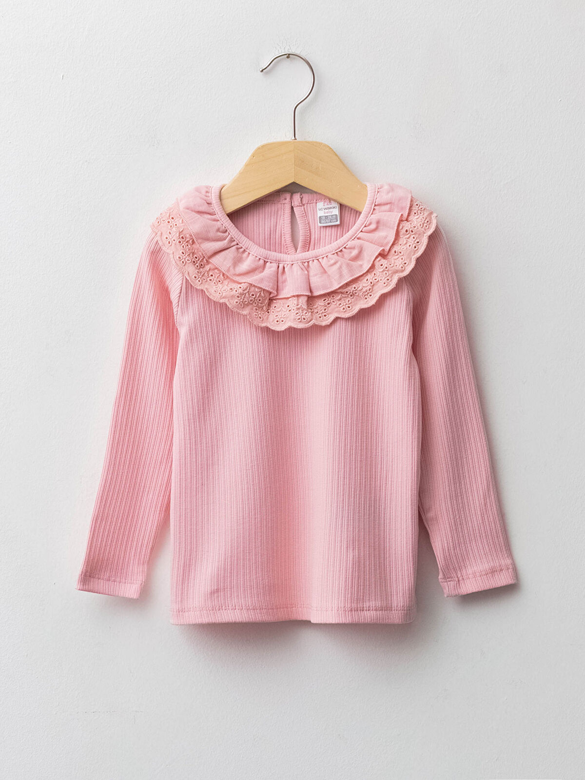 Bisiklet Yaka Uzun Kol Kendinden Desenli Kız Bebek Tişört