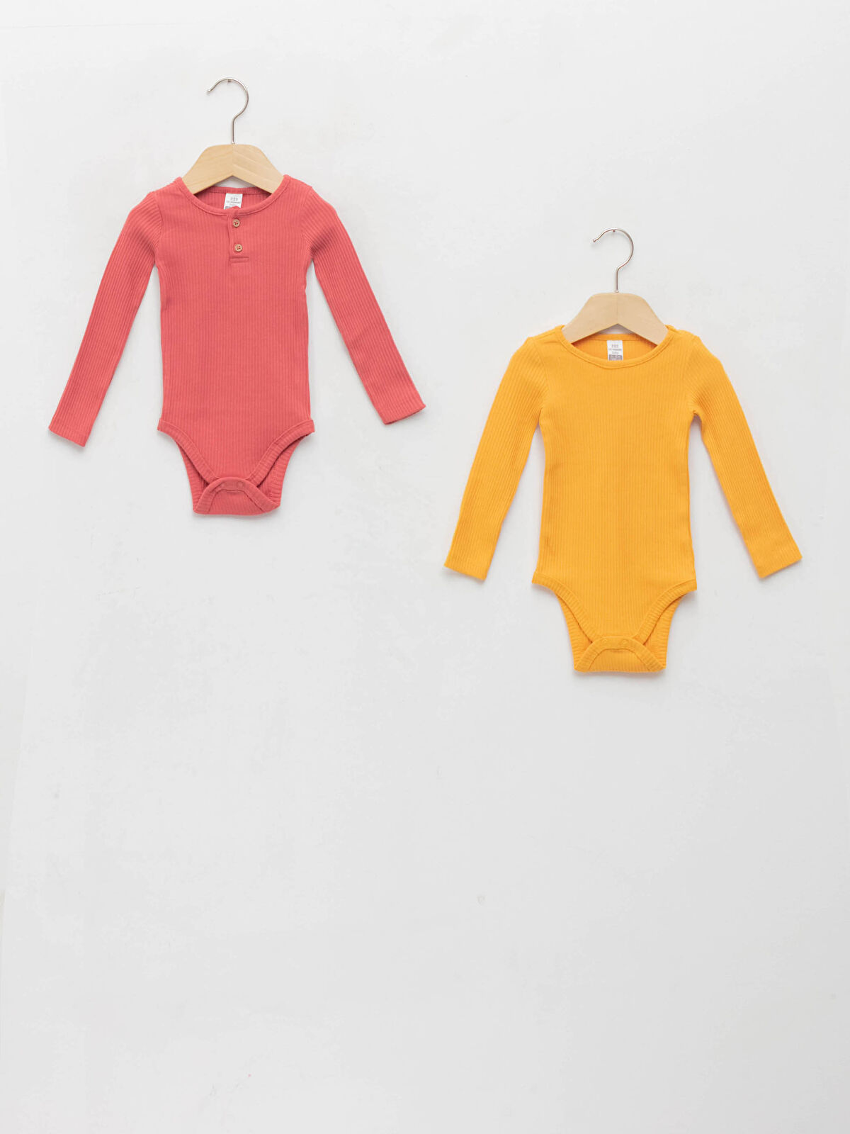 Bisiklet Yaka Uzun Kollu Kendinden Desenli Kız Bebek Çıtçıtlı Body 2'li