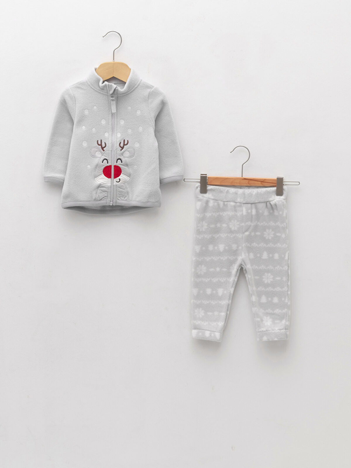 Balıkçı Yaka Uzun Kollu Yılbaşı Temalı Erkek Bebek Fermuarlı Sweatshirt ve Pantolon 2'li Takım