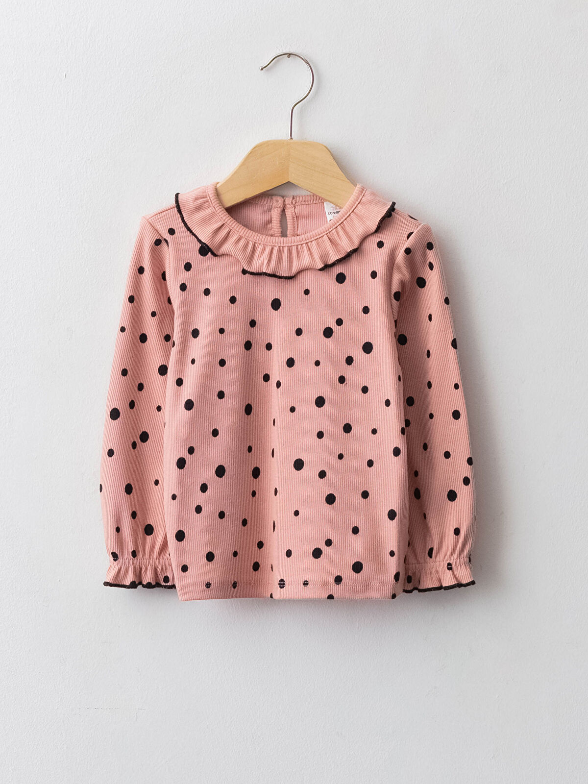 Bisiklet Yaka Uzun Kollu Puantiye Desenli Kız Bebek Tişört