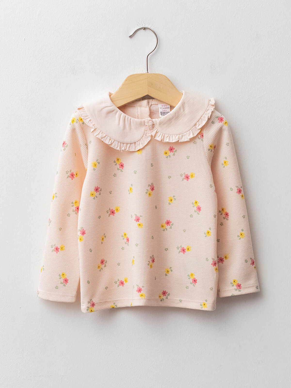 Bebe Yaka Uzun Kollu Desenli Kız Bebek Tişört