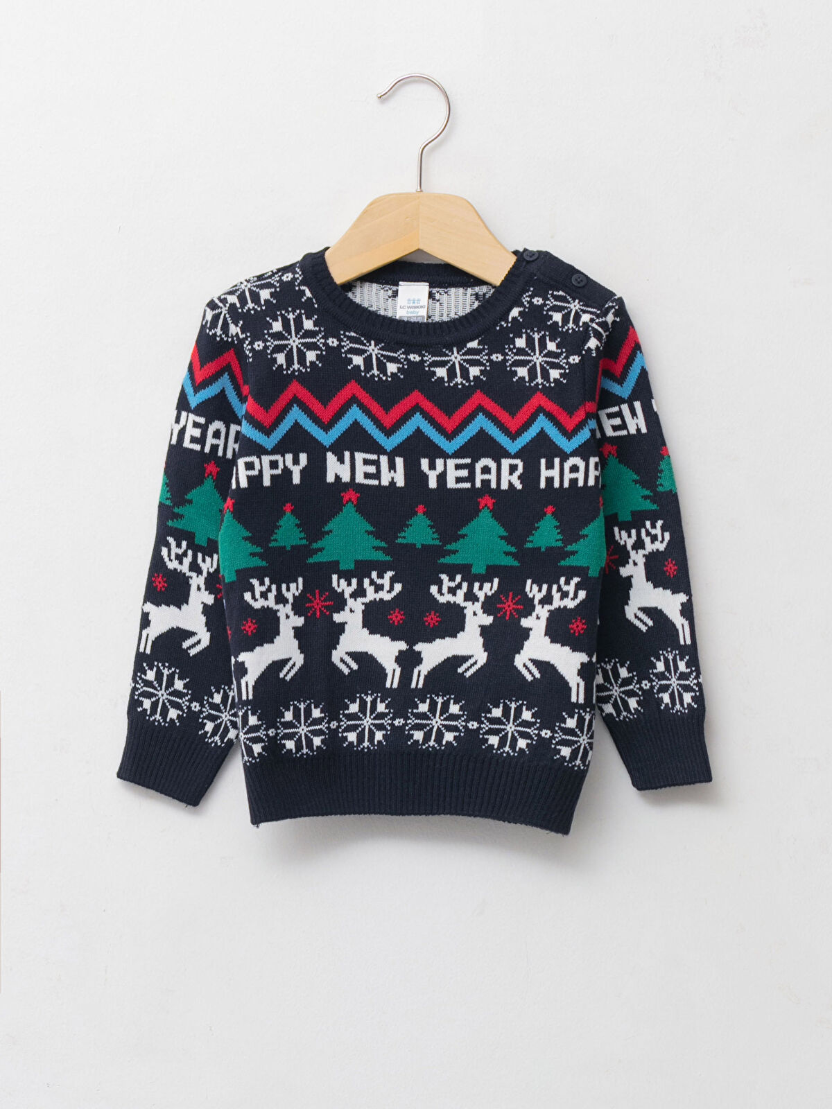 Bisiklet Yaka Uzun Kollu Yılbaşı Temalı Erkek Bebek Triko Kazak Baba ve Oğul Kombini