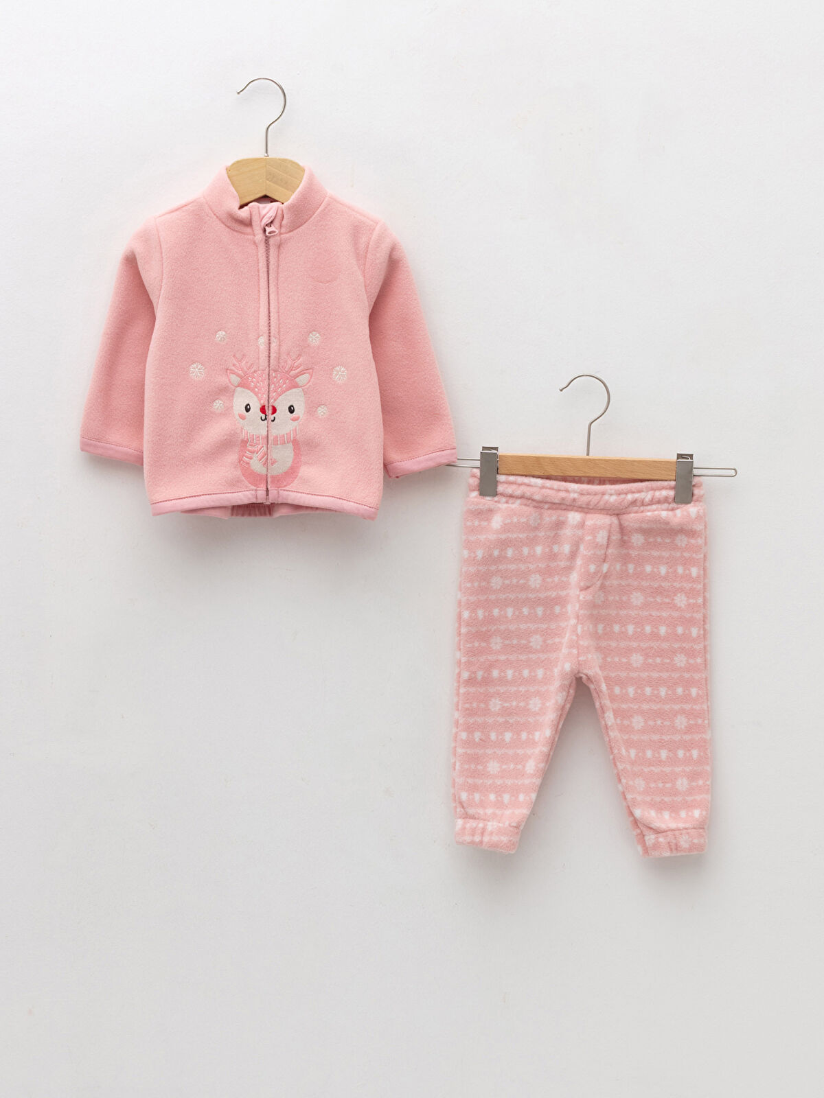 Balıkçı Yaka Uzun Kollu Yılbaşı Temalı Kız Bebek Fermuarlı Sweatshirt ve Pantolon 2'li Takım