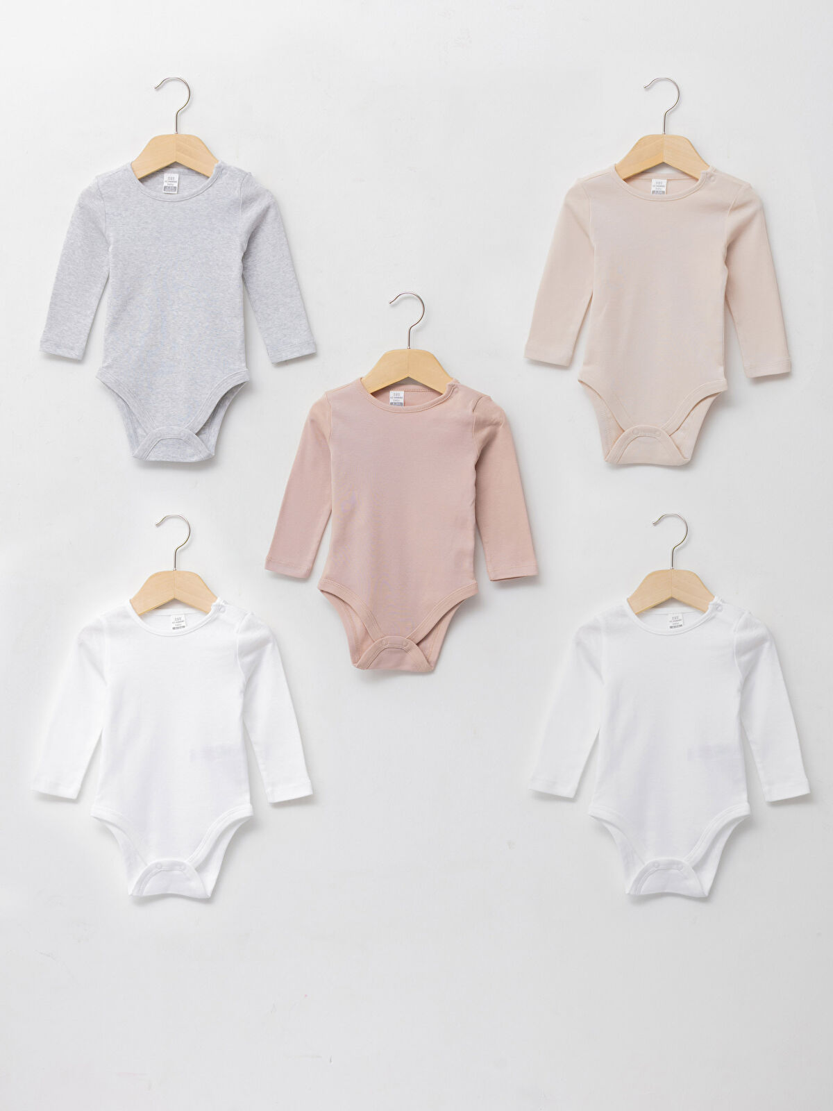 Bisiklet Yaka Uzun Kollu Basic Pamuklu Kız Bebek Çıtçıtlı Body 5'li