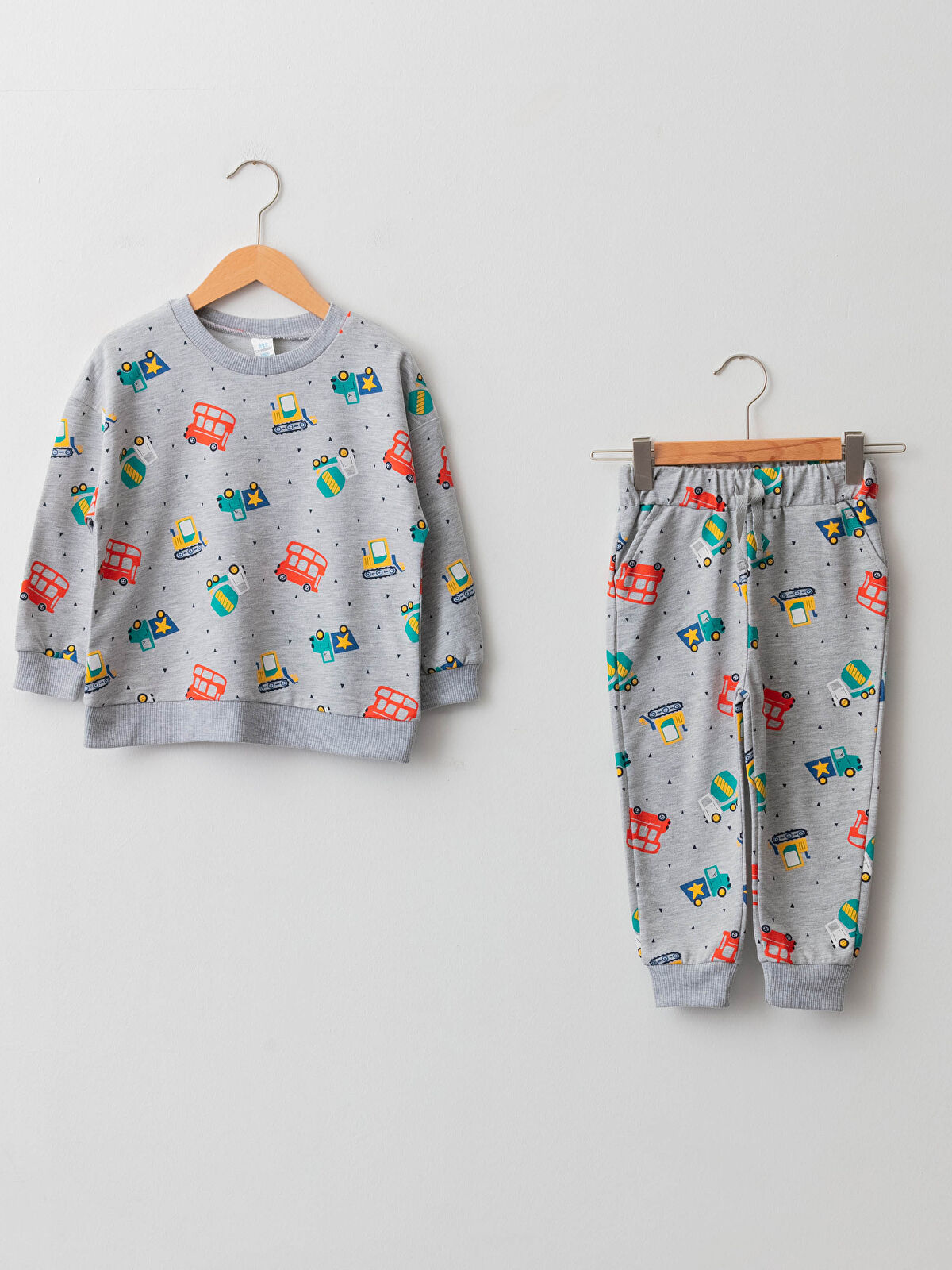 Bisiklet Yaka Uzun Kollu Baskılı Erkek Bebek Sweatshirt ve Jogger Pantolon 2'li Takım