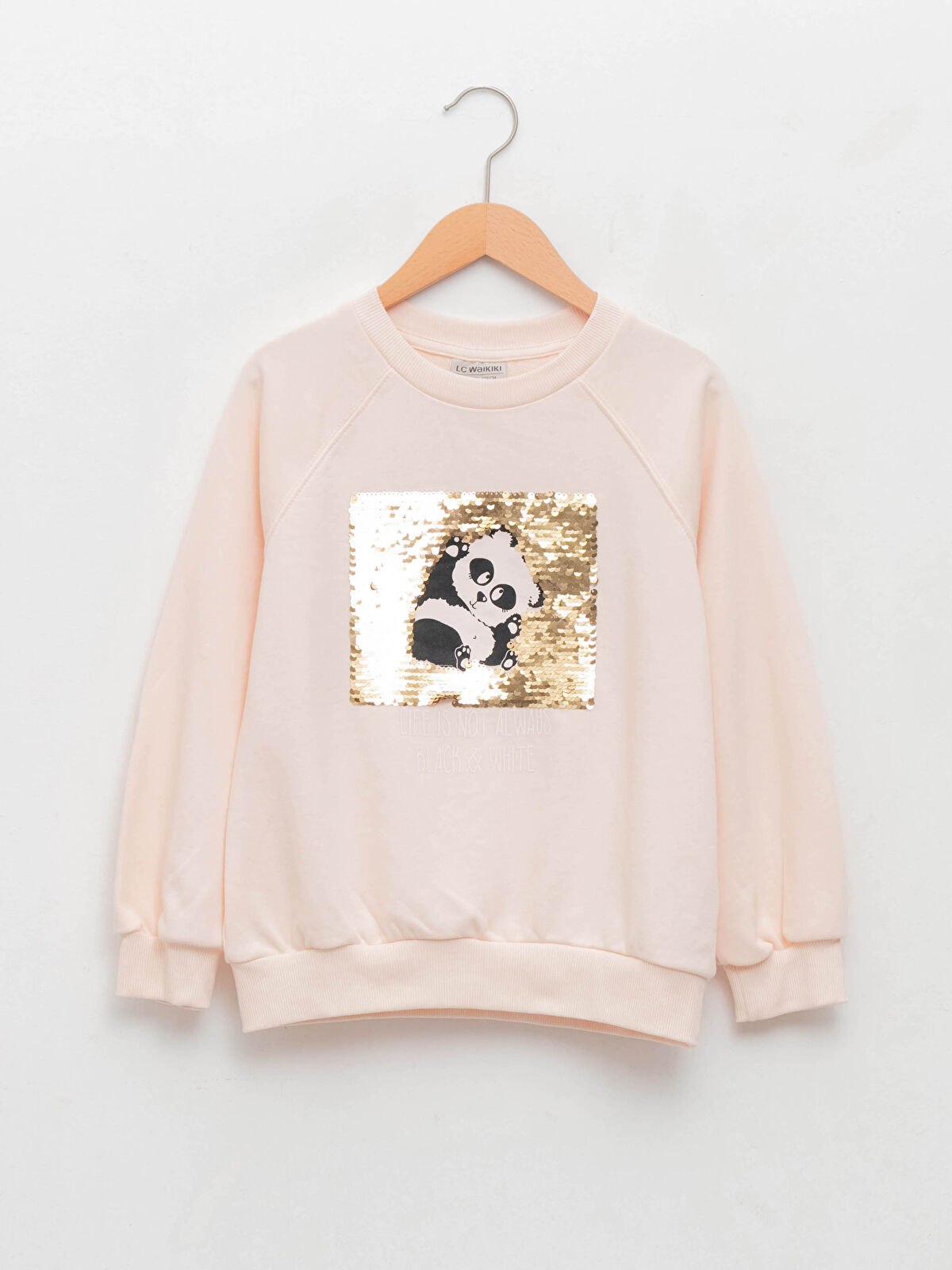 Bisiklet Yaka Baskılı Çift Yönlü Payetli Uzun Kollu Kız Çocuk Sweatshirt