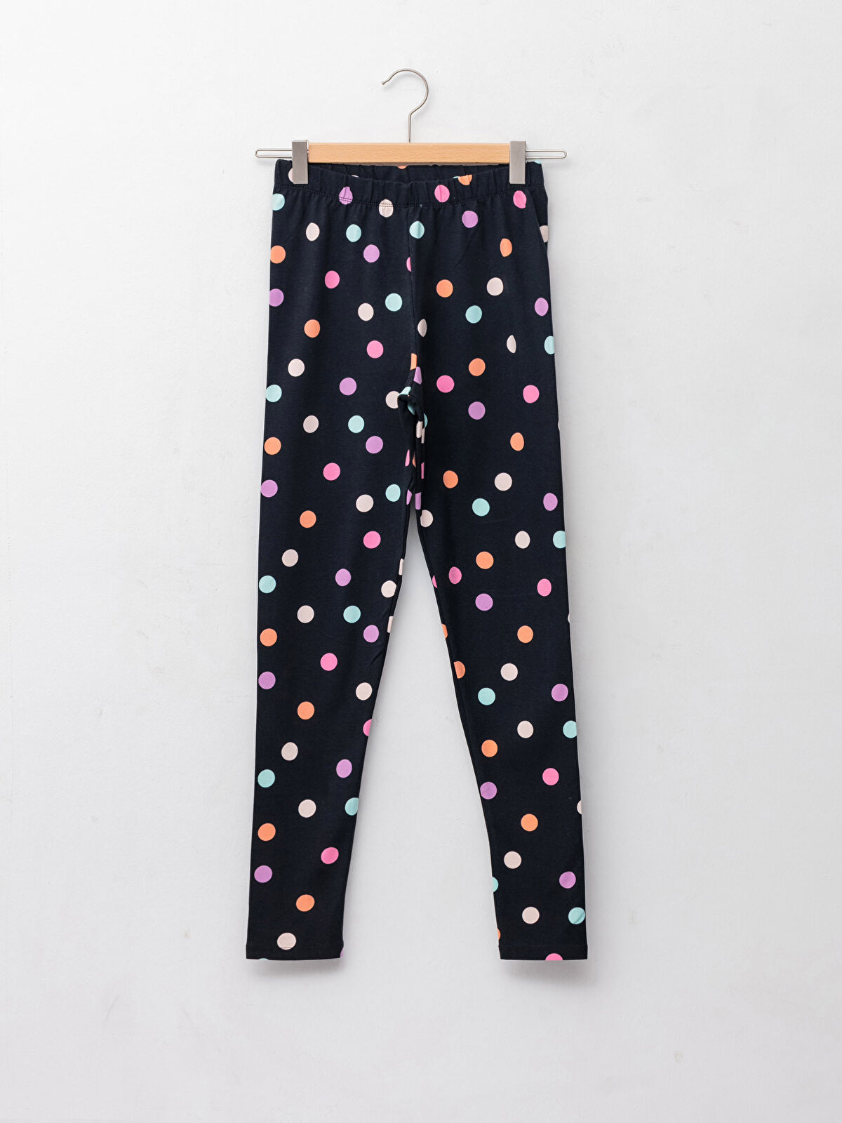 Beli Lastikli Puantiyeli Pamuklu Kız Çocuk Uzun Tayt