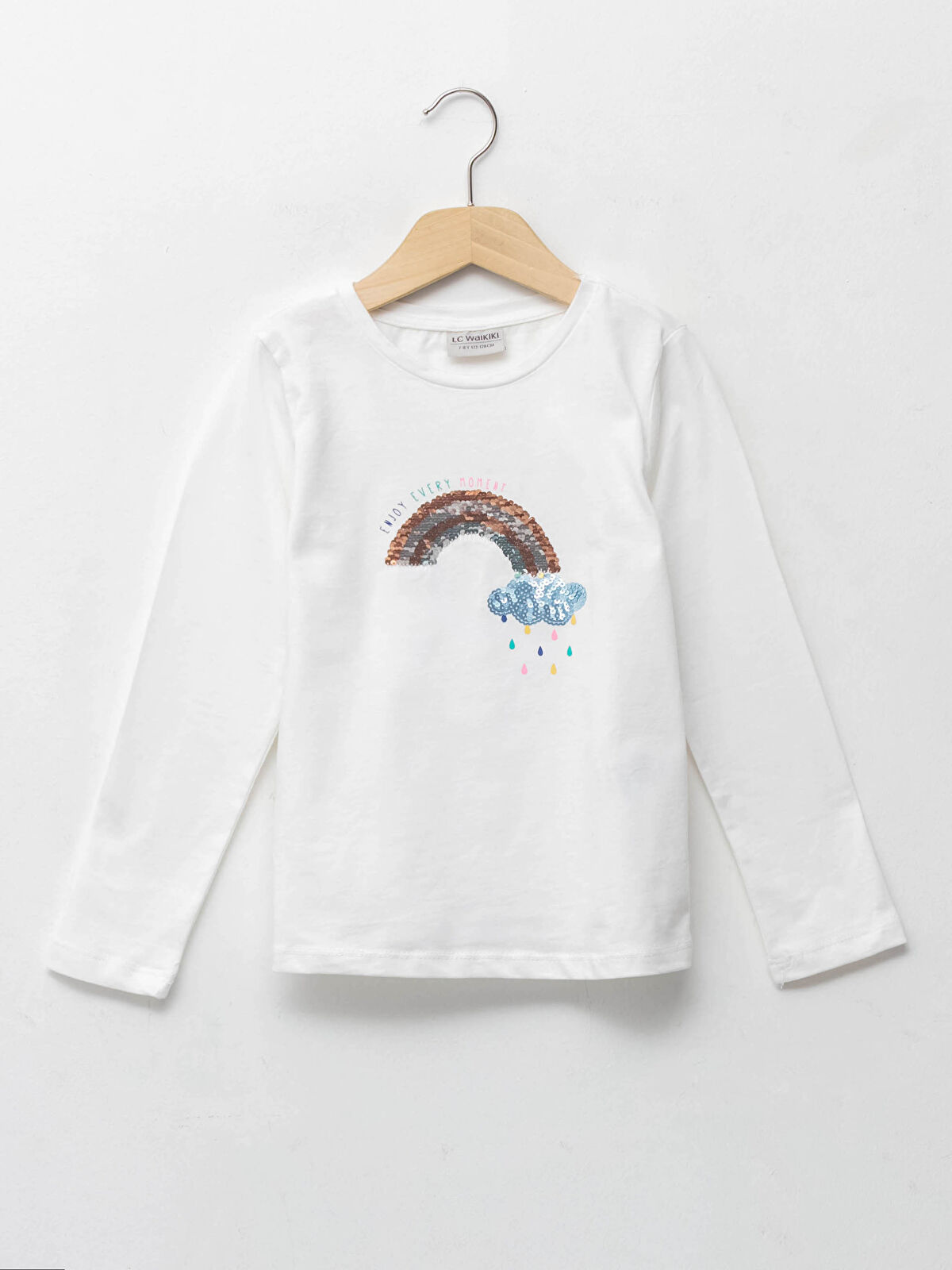 Bisiklet Yaka Çift Yönlü Payetli Uzun Kollu Kız Çocuk Tişört