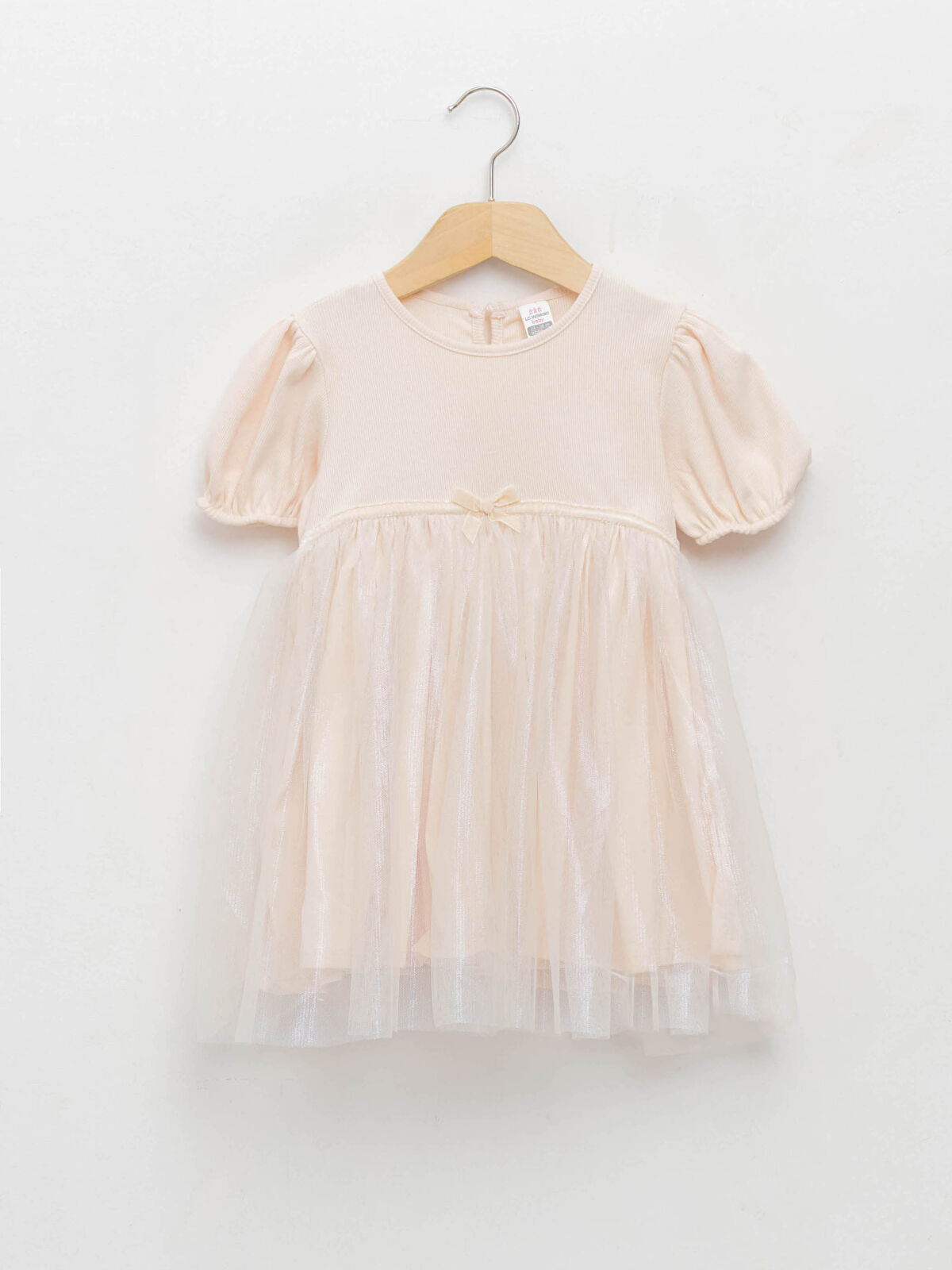 Bisiklet Yaka Kısa Kollu Tül Etekli Kız Bebek Elbise