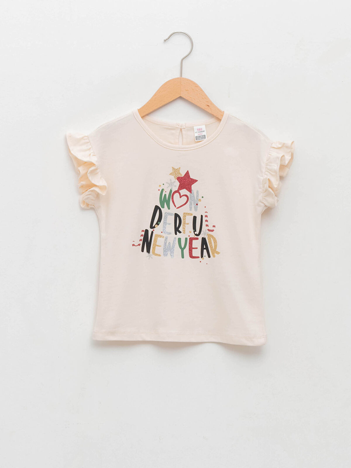Bisiklet Yaka Kısa Kollu Yılbaşı Temalı Pamuklu Kız Bebek Tişört