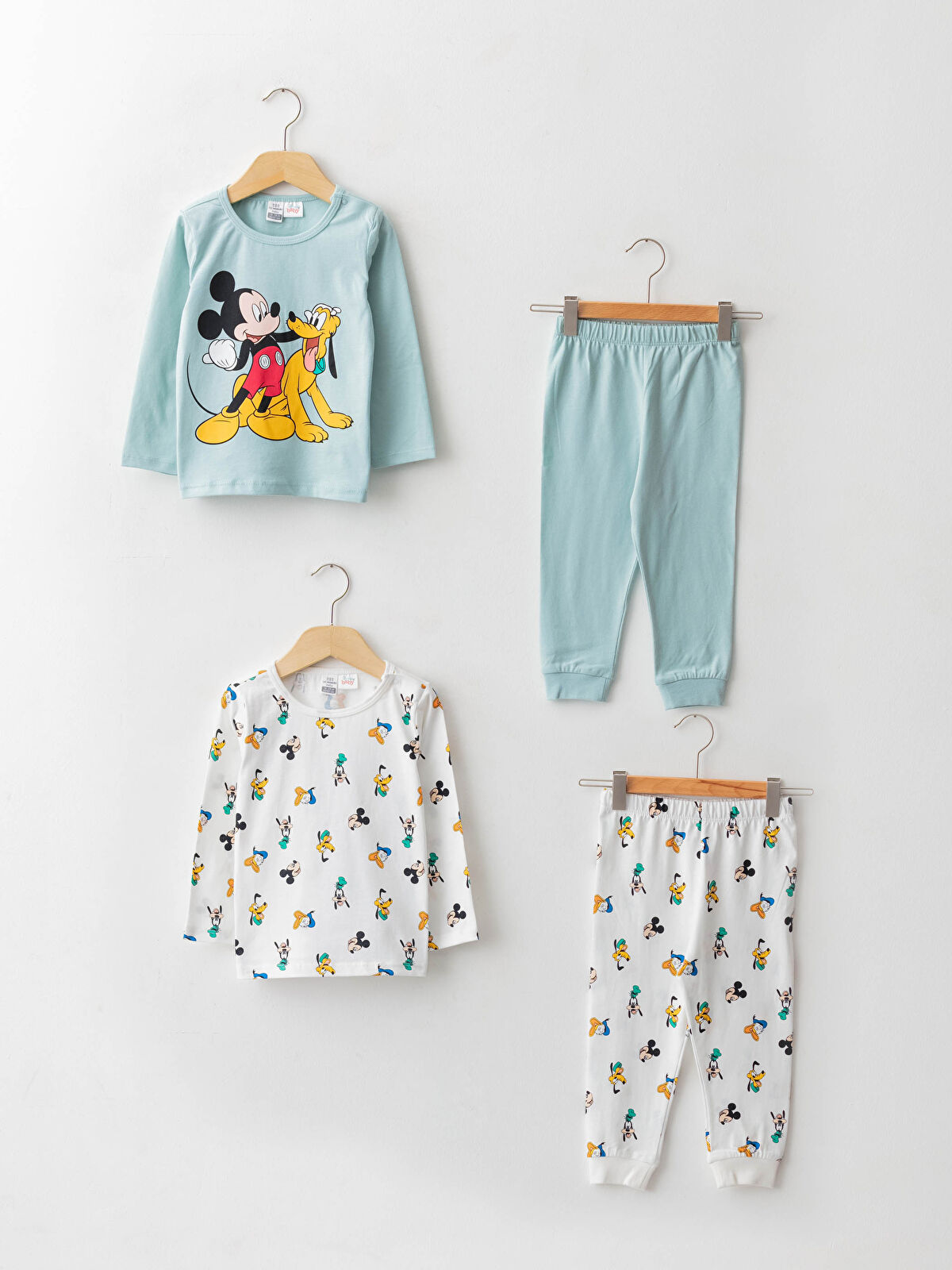 Bisiklet Yaka Uzun Kollu Disney Baskılı Pamuklu Erkek Bebek Pijama Takımı 4'lü
