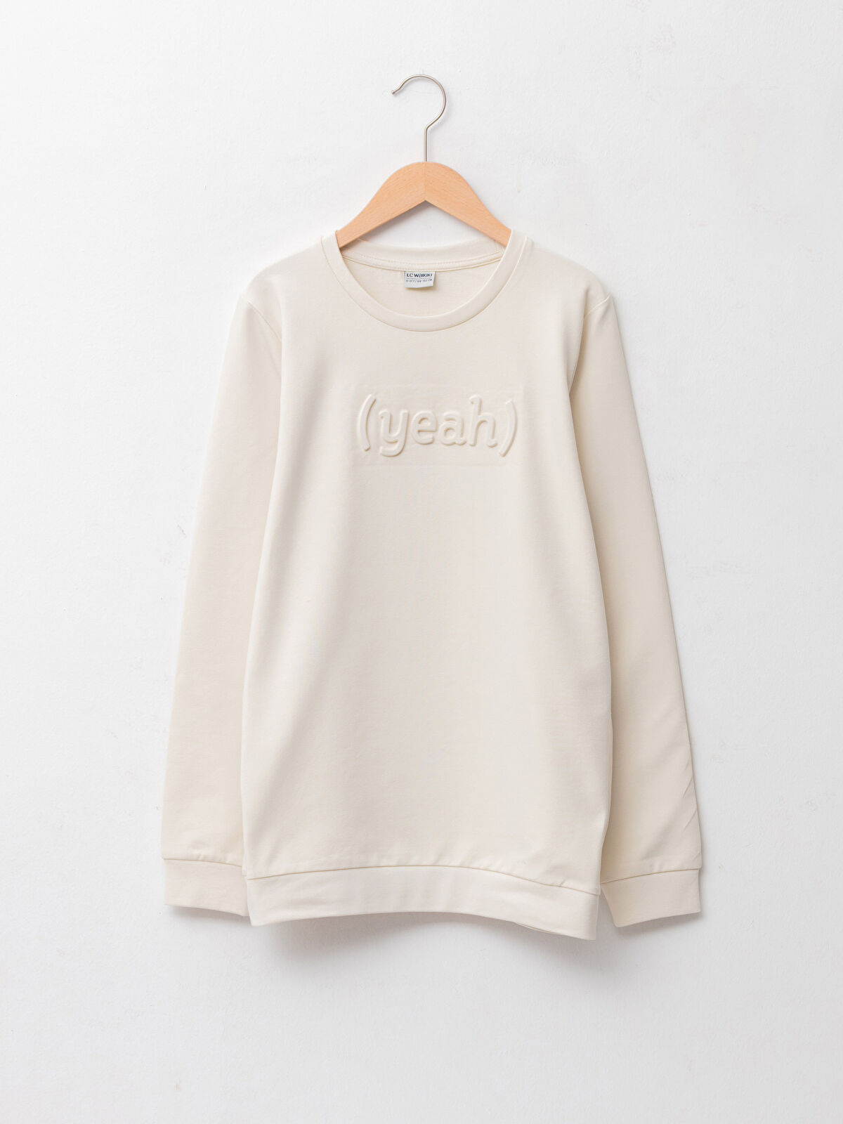 Bisiklet Yaka Kabartma Yazı Detaylı Uzun Kollu Erkek Çocuk Sweatshirt
