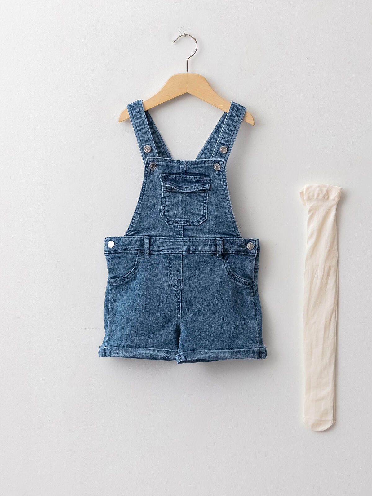 Basic Kız Bebek Jean Salopet ve Külotlu Çorap 2'li Takım