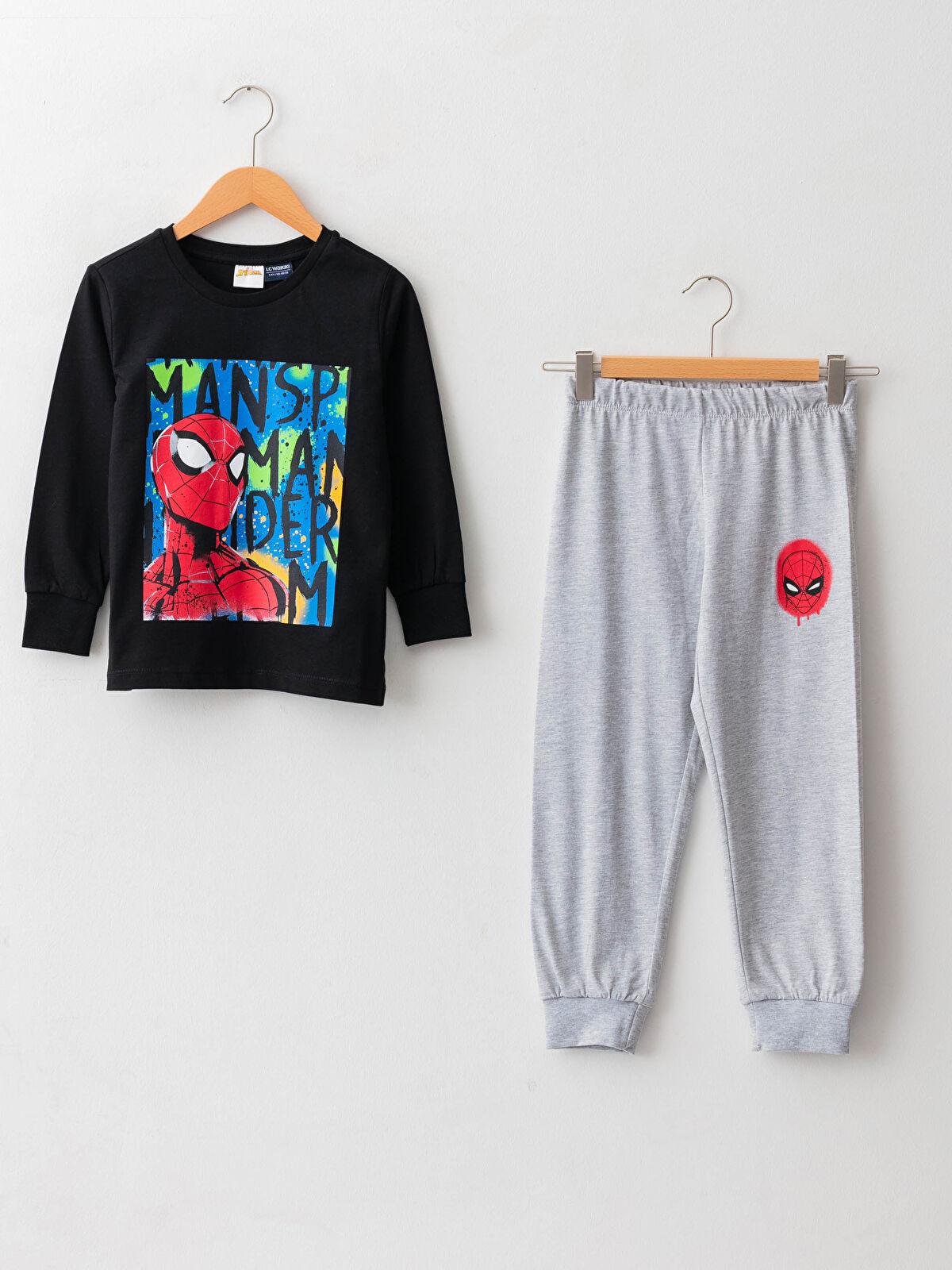 Bisiklet Yaka Spiderman Baskılı Uzun Kollu Erkek Çocuk Pijama Takımı