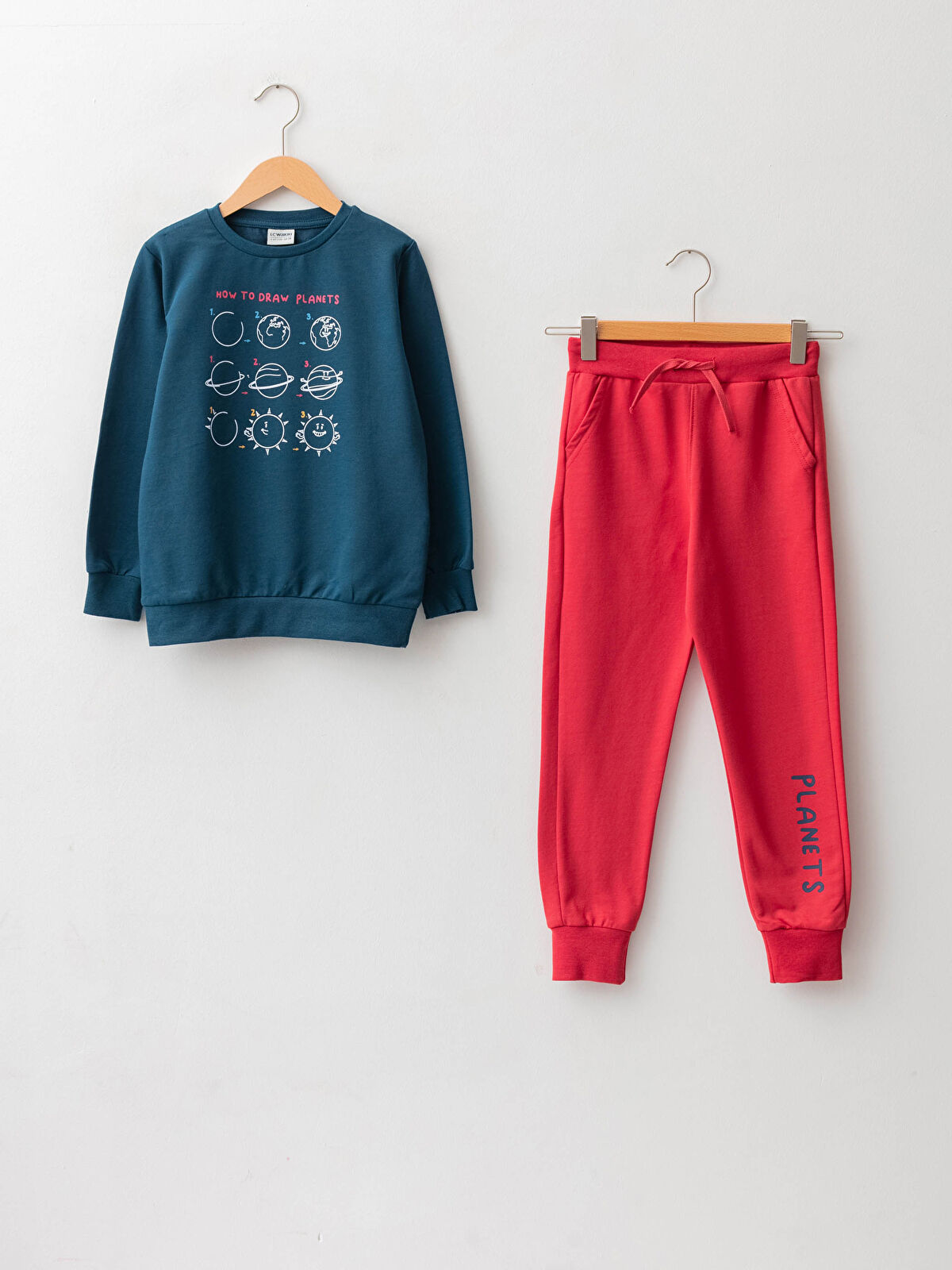 Bisiklet Yaka Uzun Kollu Baskılı Erkek Çocuk Sweatshirt ve Jogger Pantolon 2'li