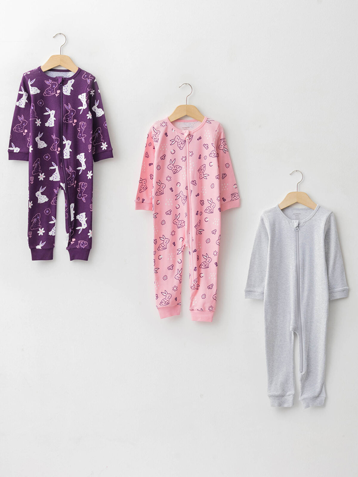 Bisiklet Yaka Uzun Kollu Baskılı Pamuklu Kız Bebek Tulum 3'lü