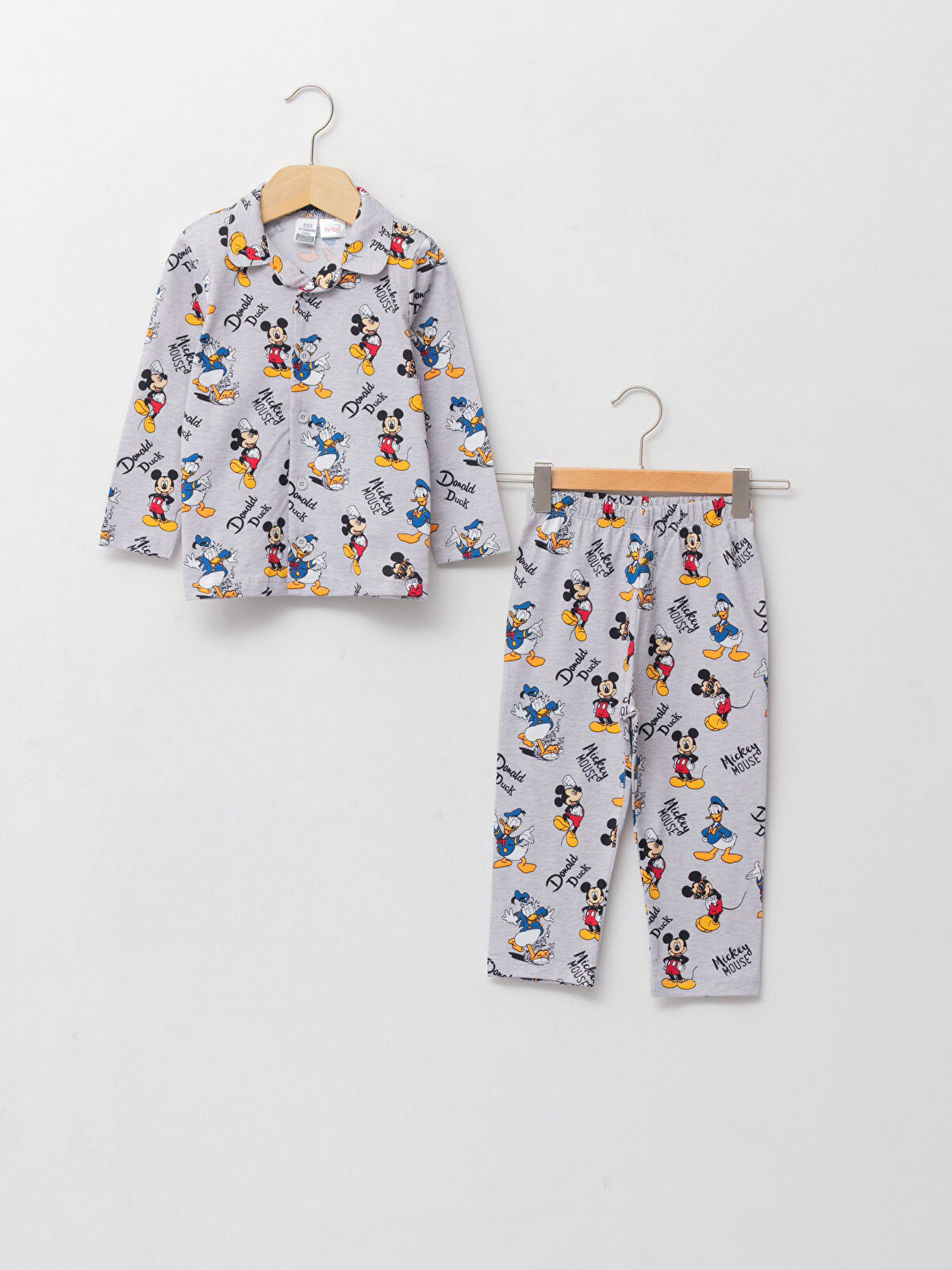 Polo Yaka Uzun Kollu Disney Baskılı Pamuklu Erkek Bebek Pijama Takımı