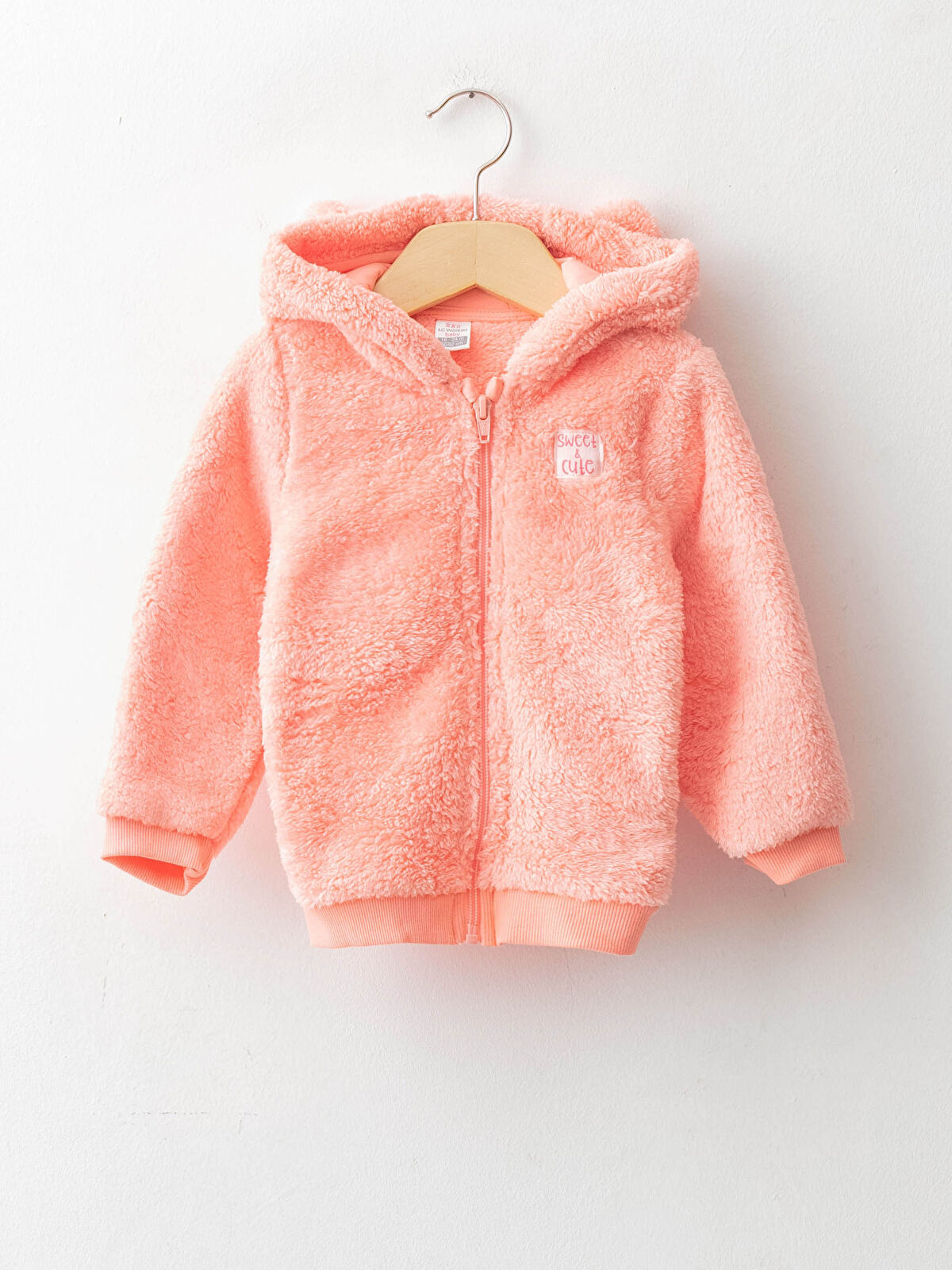 Kapüşonlu Uzun Kollu Polar Kız Bebek Fermuarlı Sweatshirt