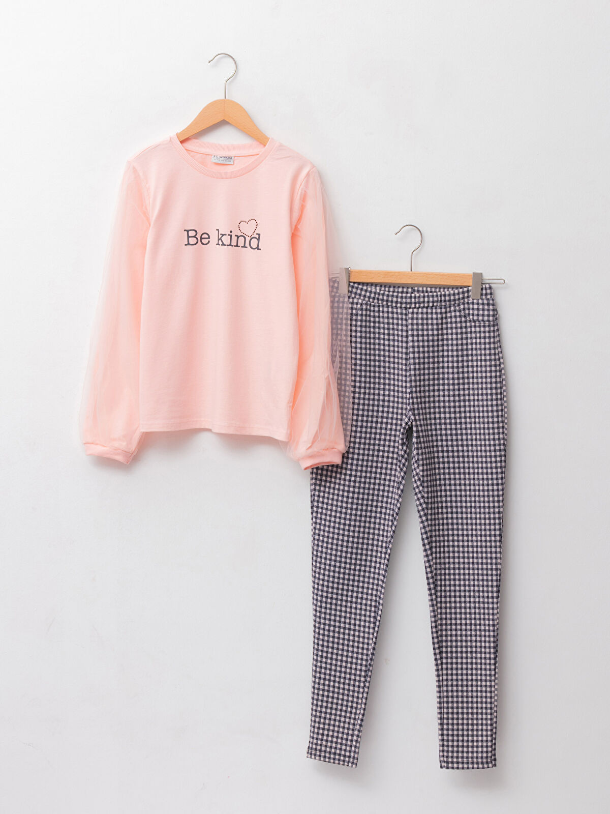 Bisiklet Yaka Baskılı Uzun Kollu Kız Çocuk Bluz ve Tayt