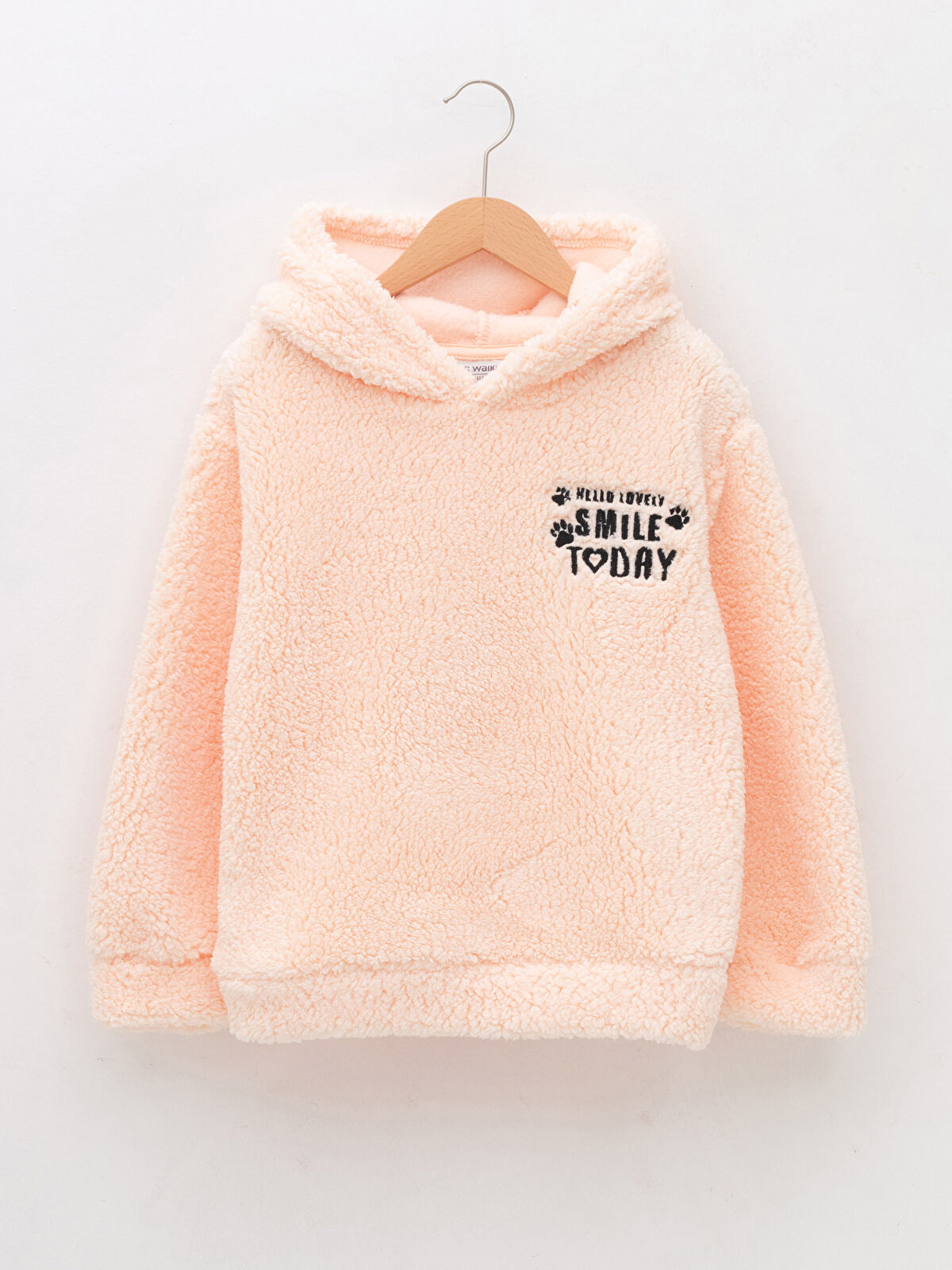 Kapüşonlu Nakışlı Uzun Kollu Pelüş Kız Çocuk Sweatshirt