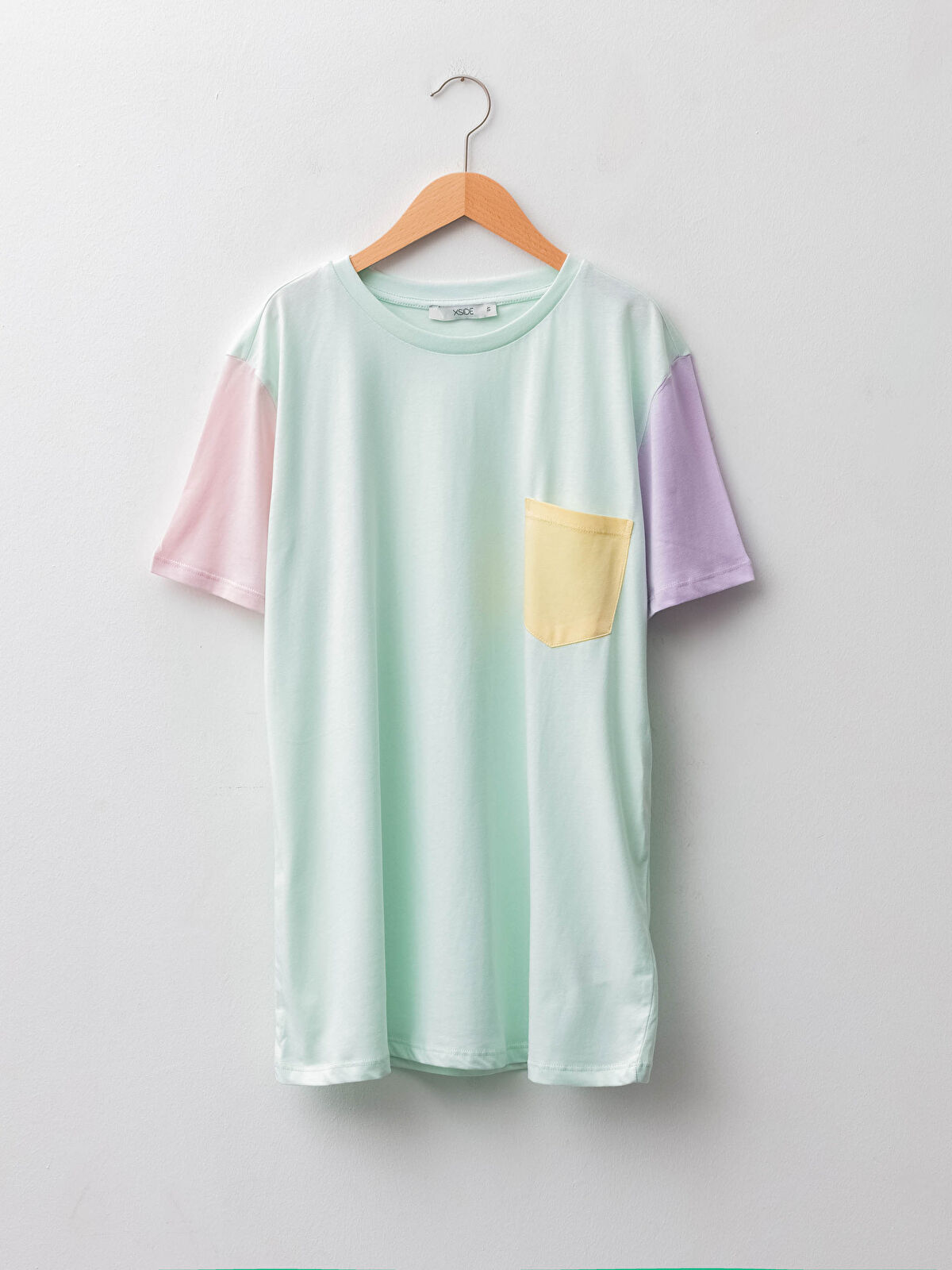 XSIDE Bisiklet Yaka Renk Bloklu Kısa Kollu Pamuklu Kadın Tişört