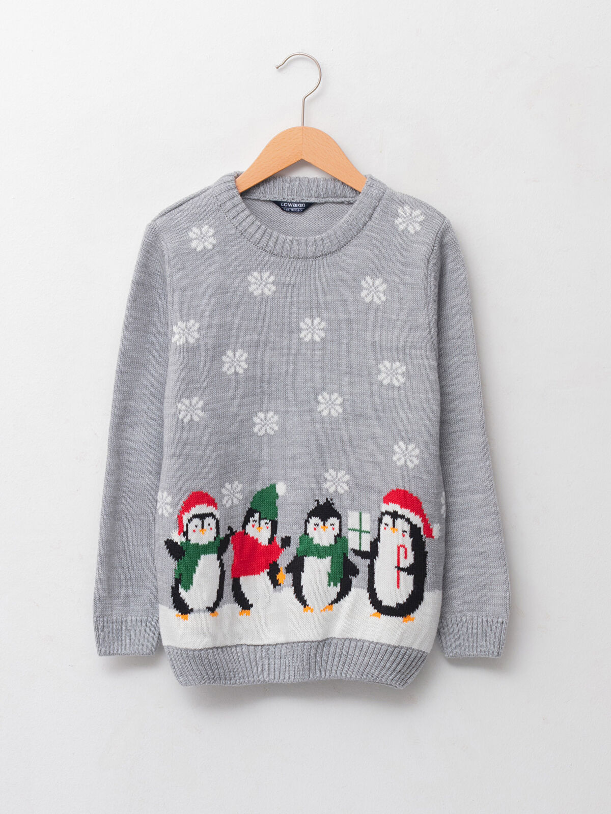 Bisiklet Yaka Yılbaşı Temalı Uzun Kollu Erkek Çocuk Triko Kazak