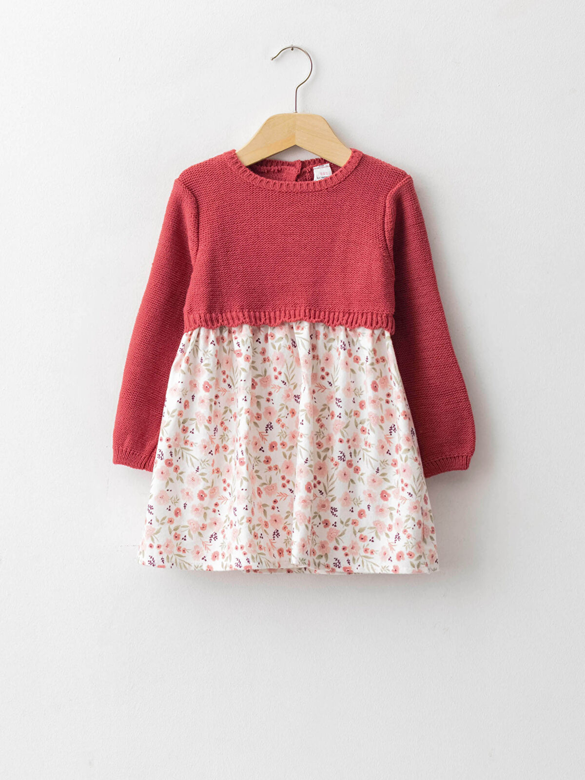 Bisiklet Yaka Uzun Kollu Eteği Baskılı Kız Bebek Elbise