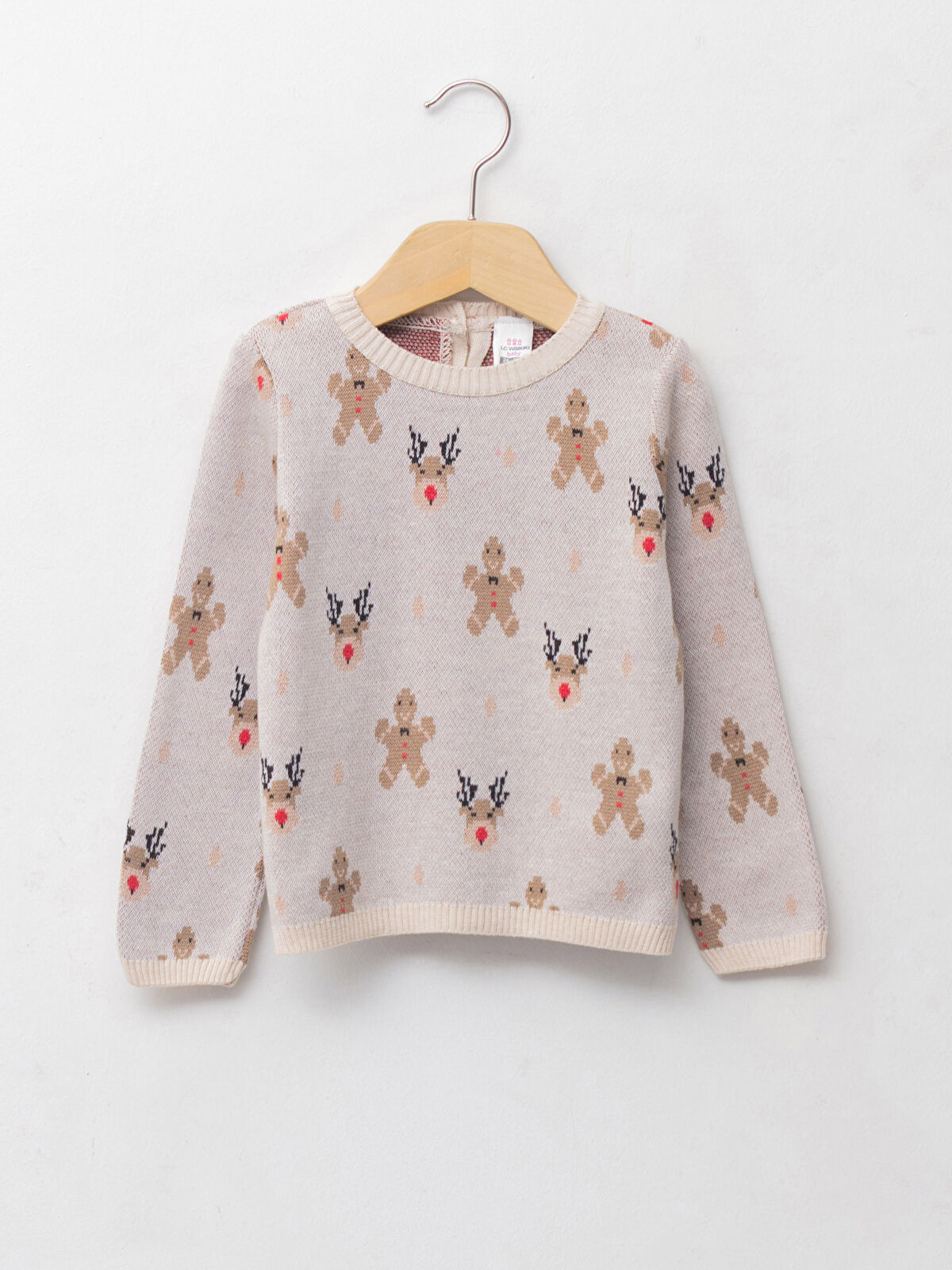 Bisiklet Yaka Uzun Kollu Yılbaşı Temalı Kız Bebek Triko Kazak