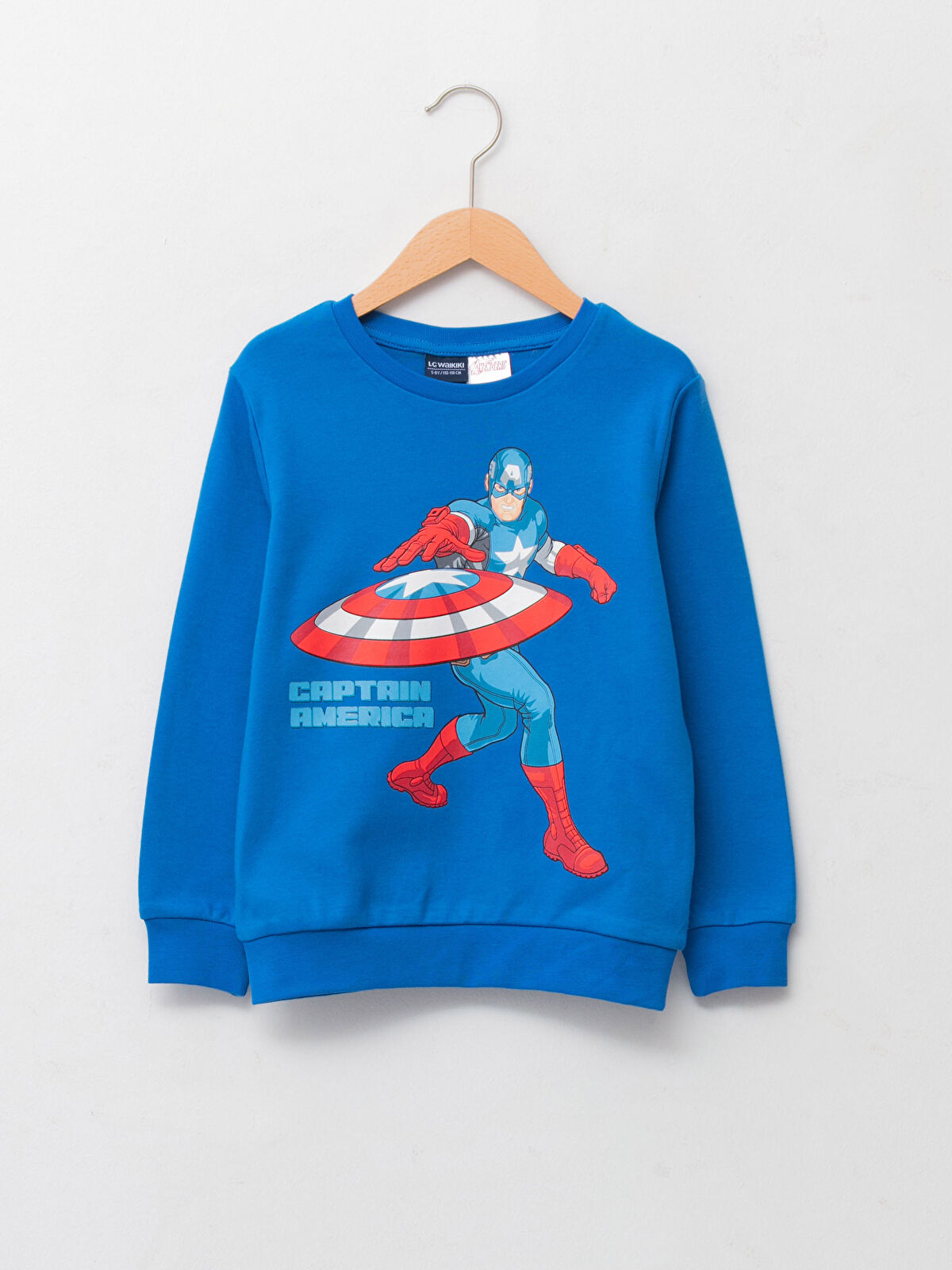 Bisiklet Yaka Uzun Kollu Kaptan Amerika Baskılı Erkek Çocuk Tişört