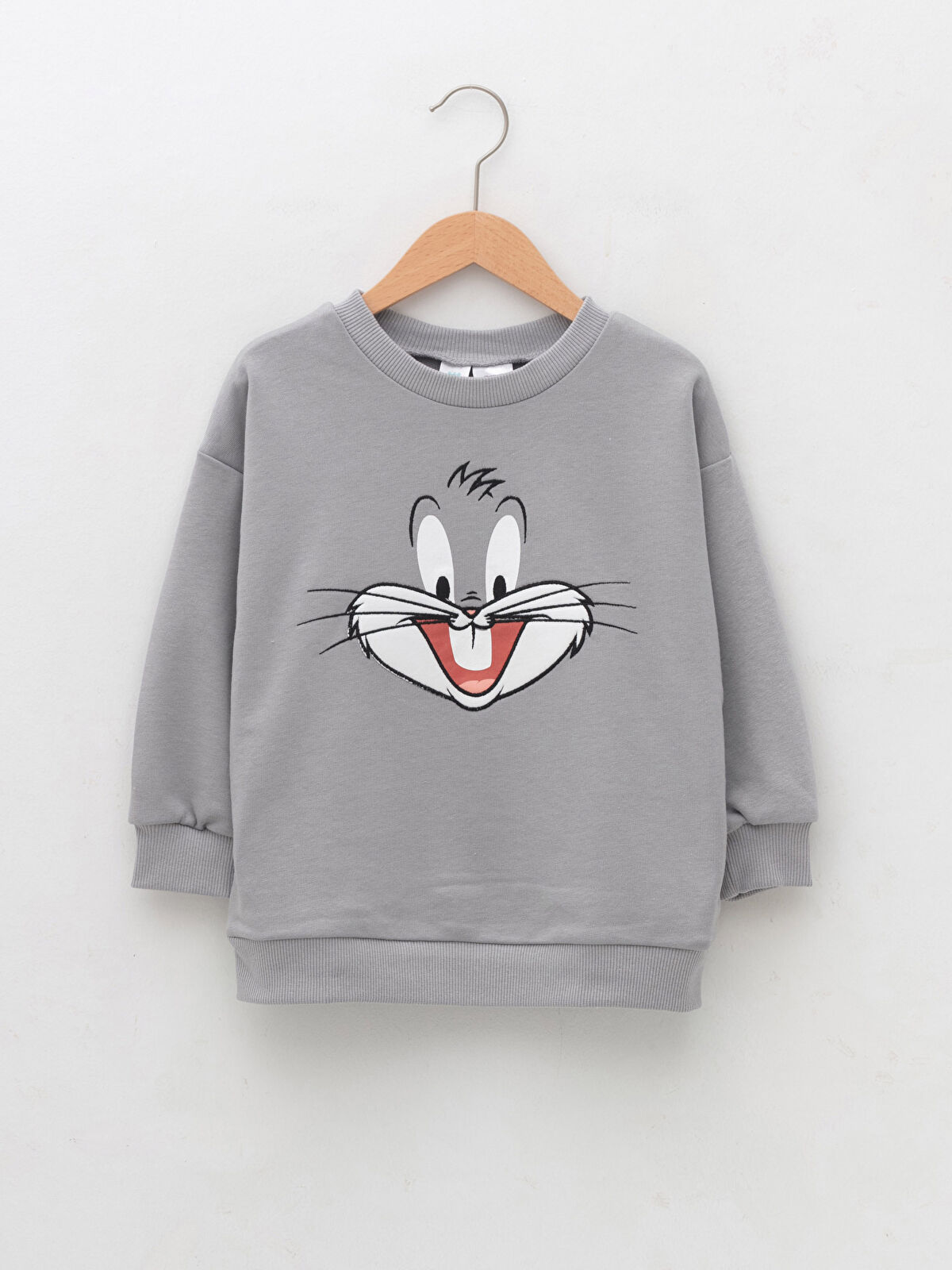 Bisiklet Yaka Uzun Kollu Bugs Bunny Baskılı Erkek Bebek Sweatshirt