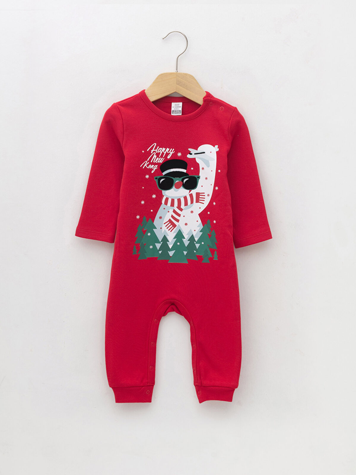 Bisiklet Yaka Uzun Kollu Yılbaşı Temalı Erkek Bebek Tulum Baba ve Oğul Kombini