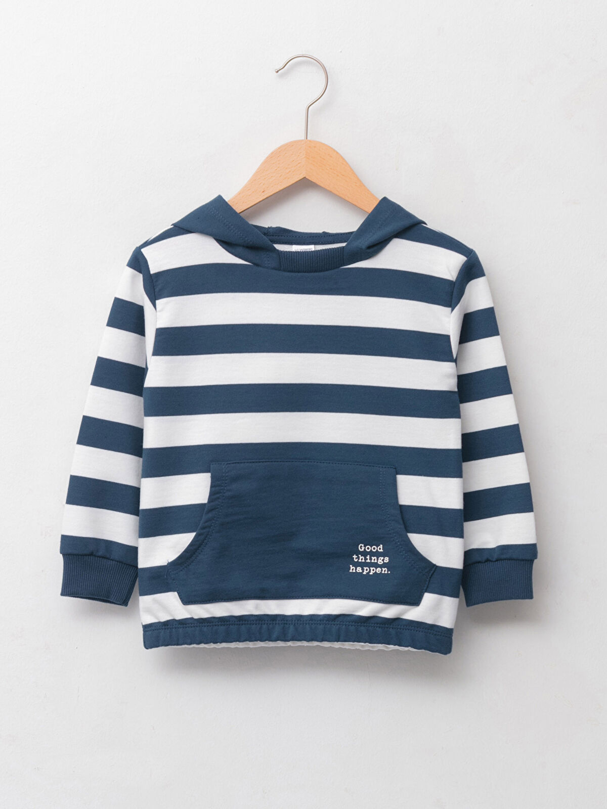 Kapüşonlu Uzun Kollu Çizgili Pamuklu Erkek Bebek Sweatshirt