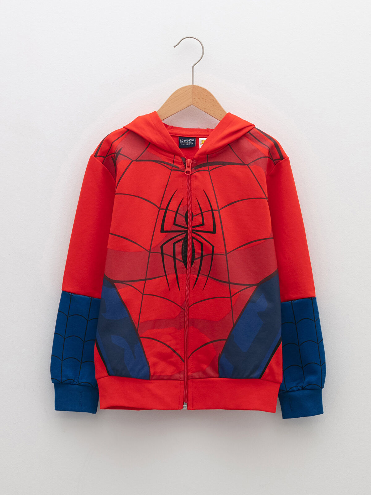 Kapüşonlu Spiderman Baskılı Uzun Kollu Erkek Çocuk Fermuarlı Sweatshirt