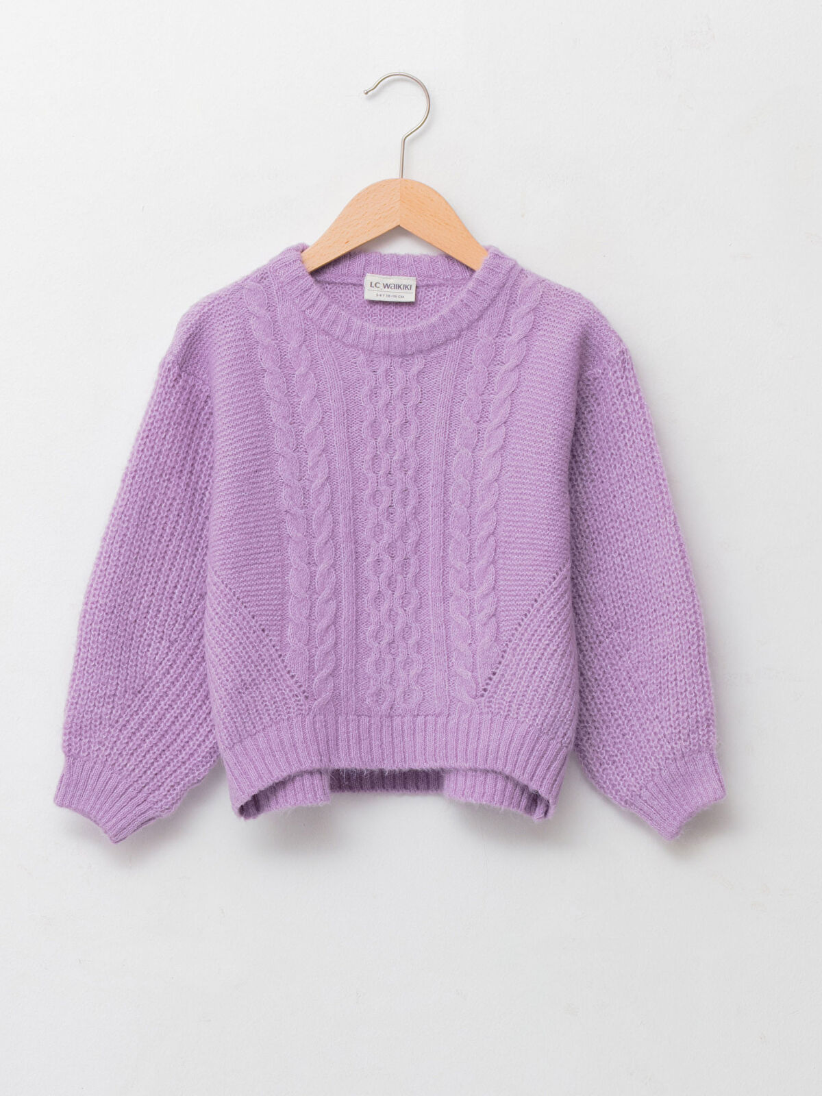 Bisiklet Yaka Saç Örgüsü Desenli Uzun Kollu Kız Çocuk Triko Kazak