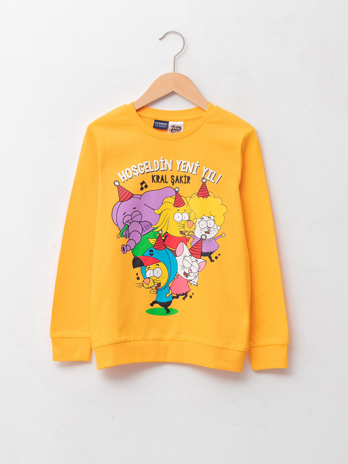 Bisiklet Yaka Yılbaşı Temalı Kral Şakir Baskılı Uzun Kollu Erkek Çocuk Sweatshirt