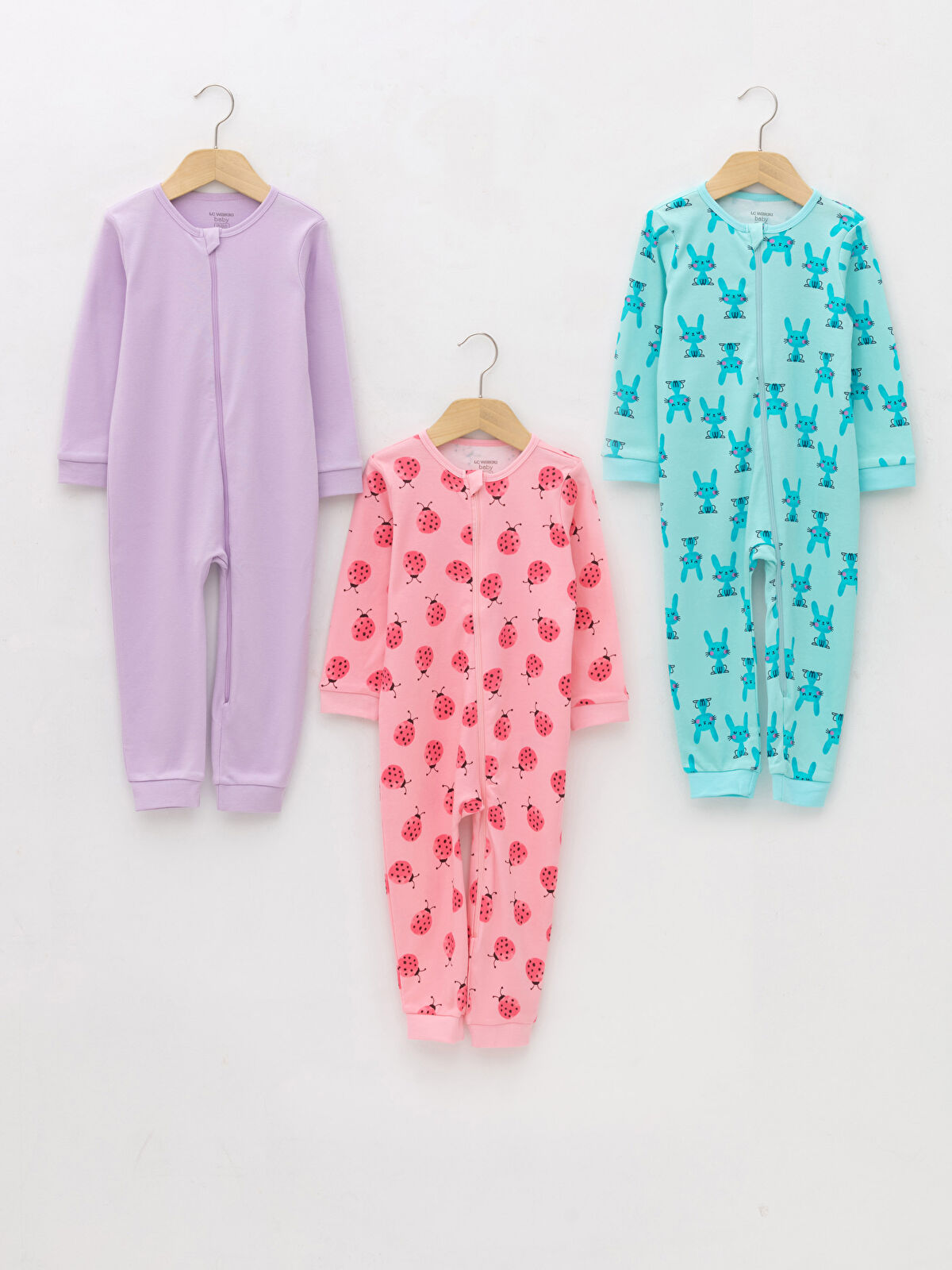 Bisiklet Yaka Uzun Kollu Kız Bebek Fermuarlı Tulum 3'lü