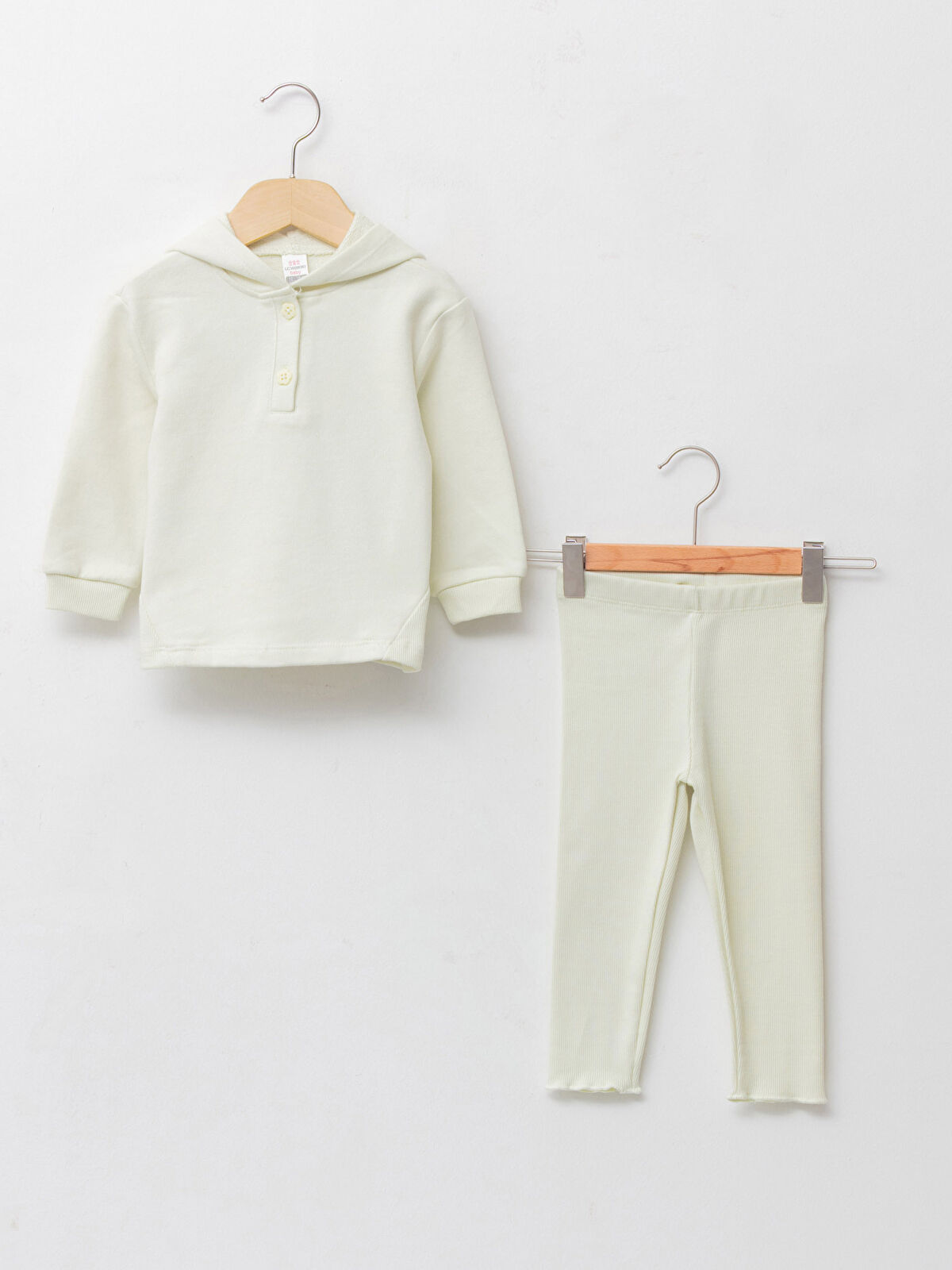 Kapüşonlu Uzun Kollu Basic Kız Bebek Sweatshirt ve Tayt 2'li Takım