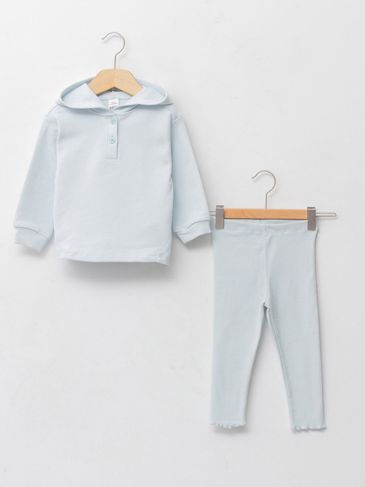 Kapüşonlu Uzun Kollu Basic Kız Bebek Sweatshirt ve Tayt 2'li Takım