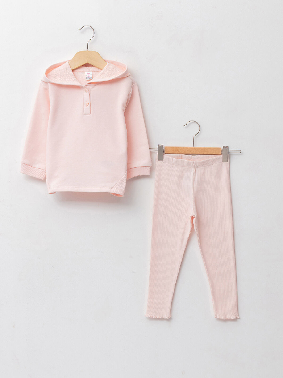 Kapüşonlu Uzun Kollu Basic Kız Bebek Sweatshirt ve Tayt 2'li Takım