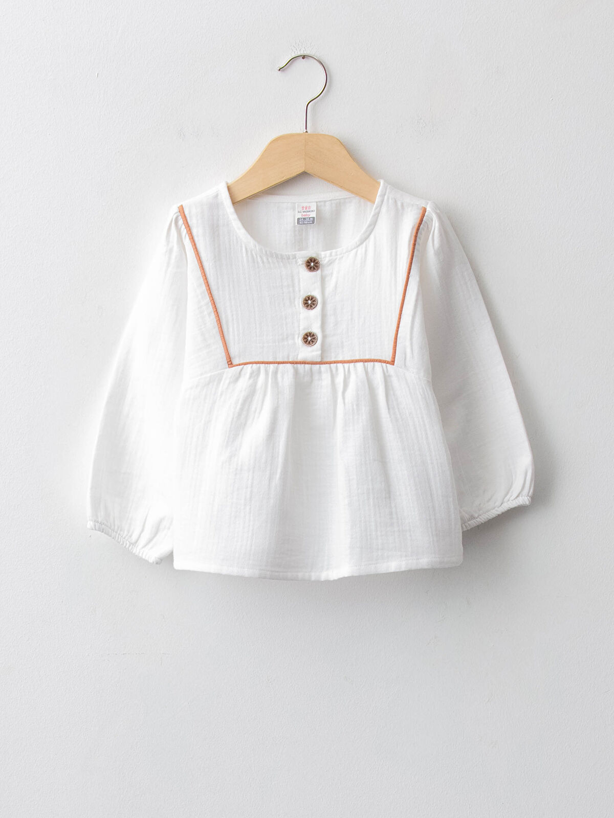 Bisiklet Yaka Uzun Kollu Pamuklu Müslin Kız Bebek Bluz