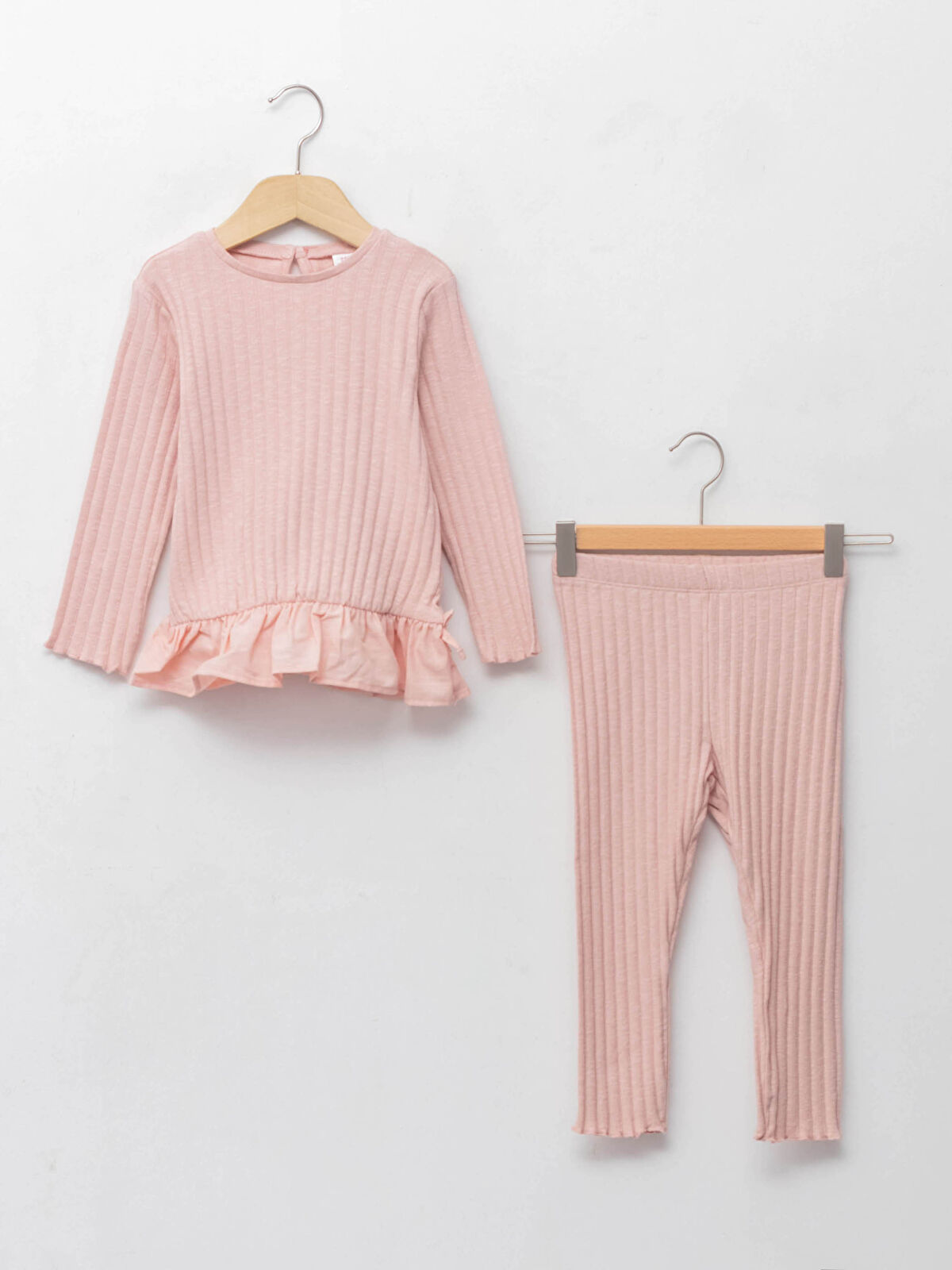 Bisiklet Yaka Uzun Kollu Kız Bebek Bluz ve Tayt 2'li Takım