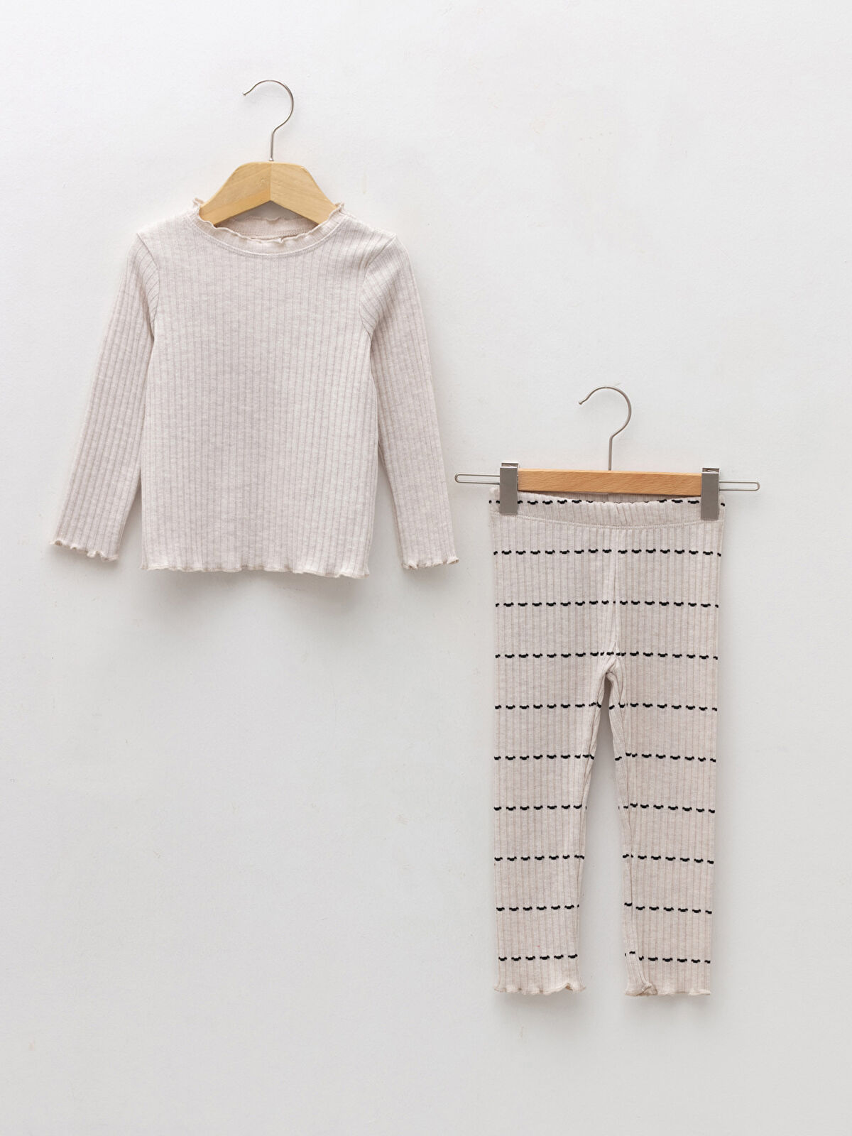 Bisiklet Yaka Uzun Kollu Kız Bebek Bluz ve Tayt 2'li Takım