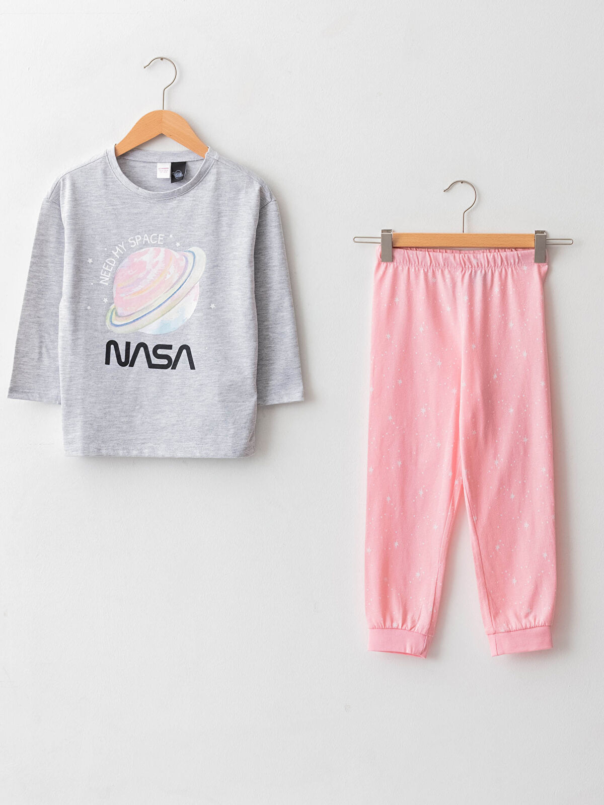 Bisiklet Yaka Nasa Baskılı Uzun Kollu Kız Çocuk Pijama Takımı