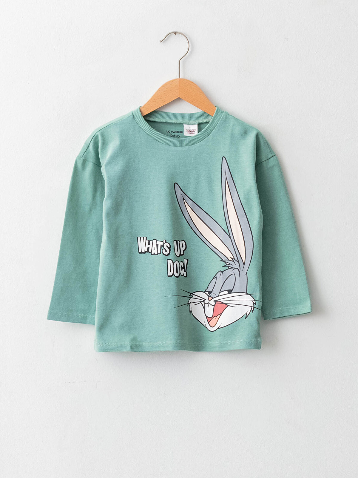 Bisiklet Yaka Uzun Kollu Looney Tunes Baskılı Pamuklu Erkek Bebek Tişört