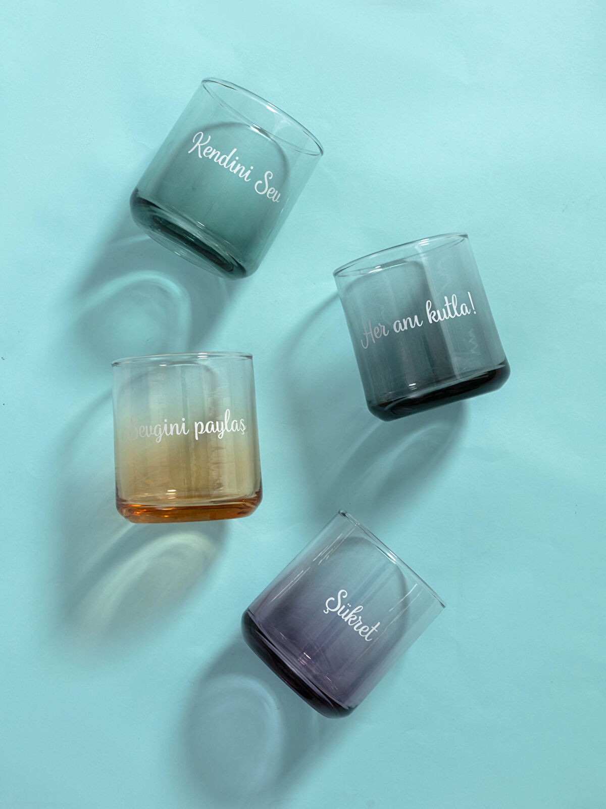 Slogan Baskılı Cam Su Bardağı 4'lü