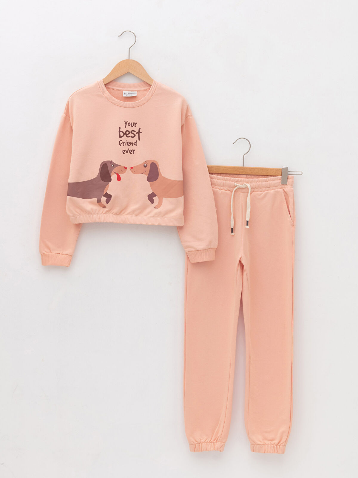 Bisiklet Yaka Baskılı Uzun Kollu Oversize Kız Çocuk Sweatshirt ve Eşofman Altı