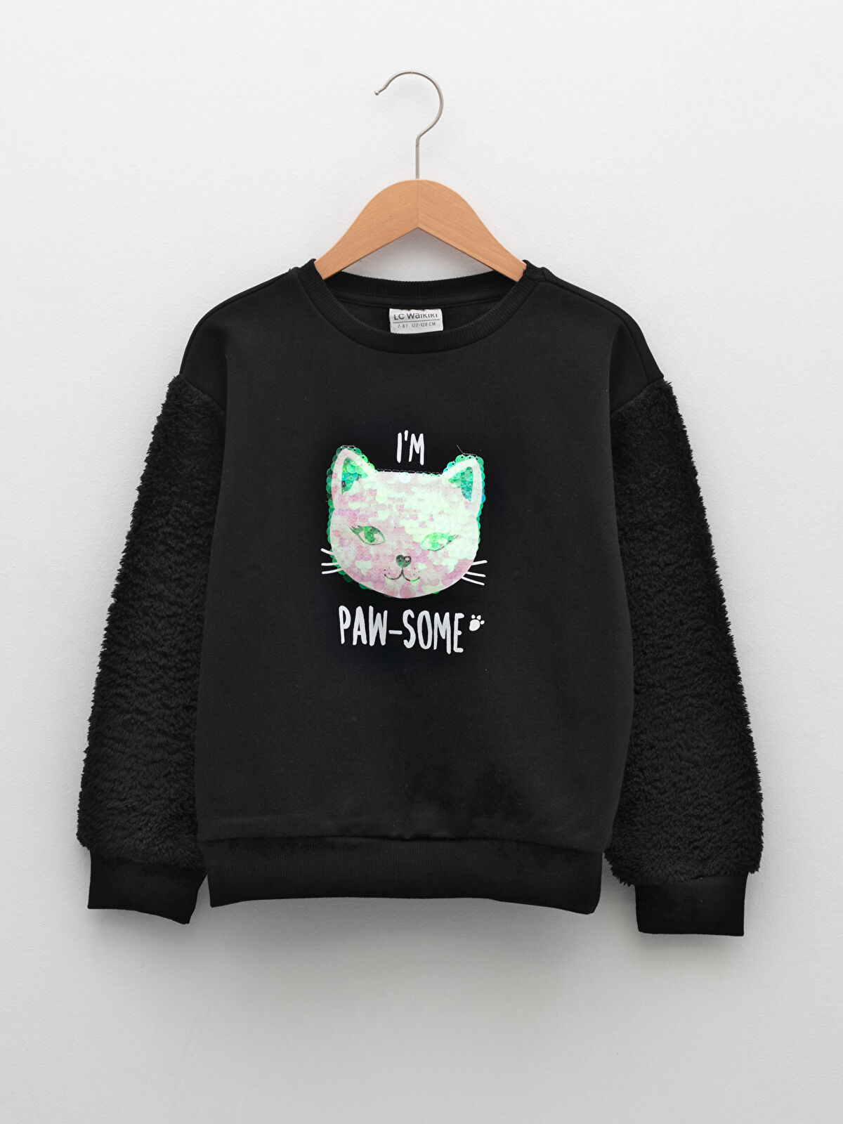 Bisiklet Yaka Pul Payetli Baskılı Uzun Kollu Kız Çocuk Sweatshirt